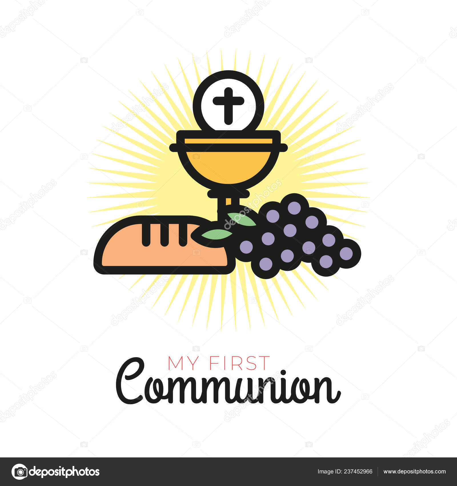 First communion symbols for a nice invitation design. Church and ...