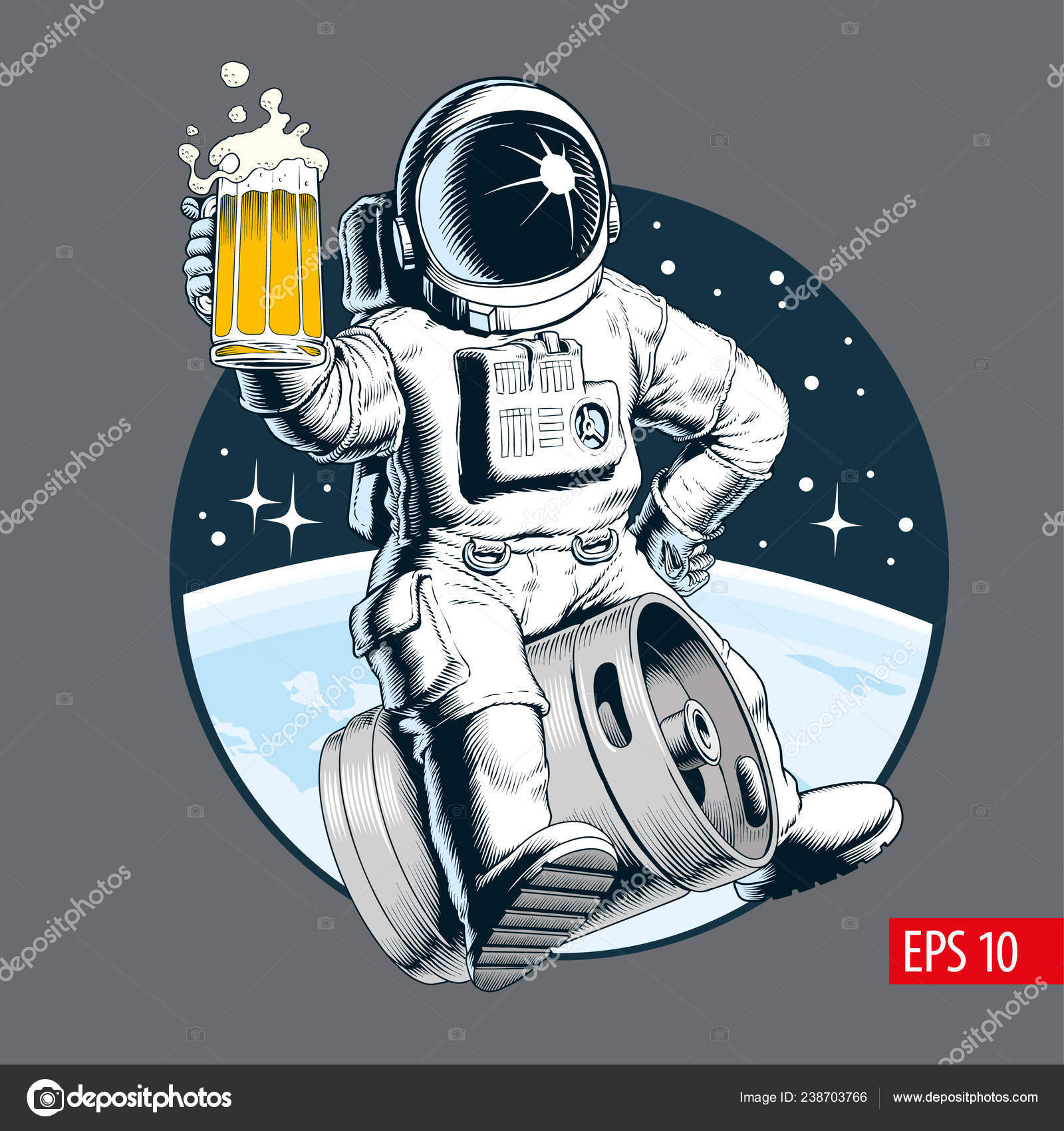Astronauta En La Luna Con Cerveza En La Mano