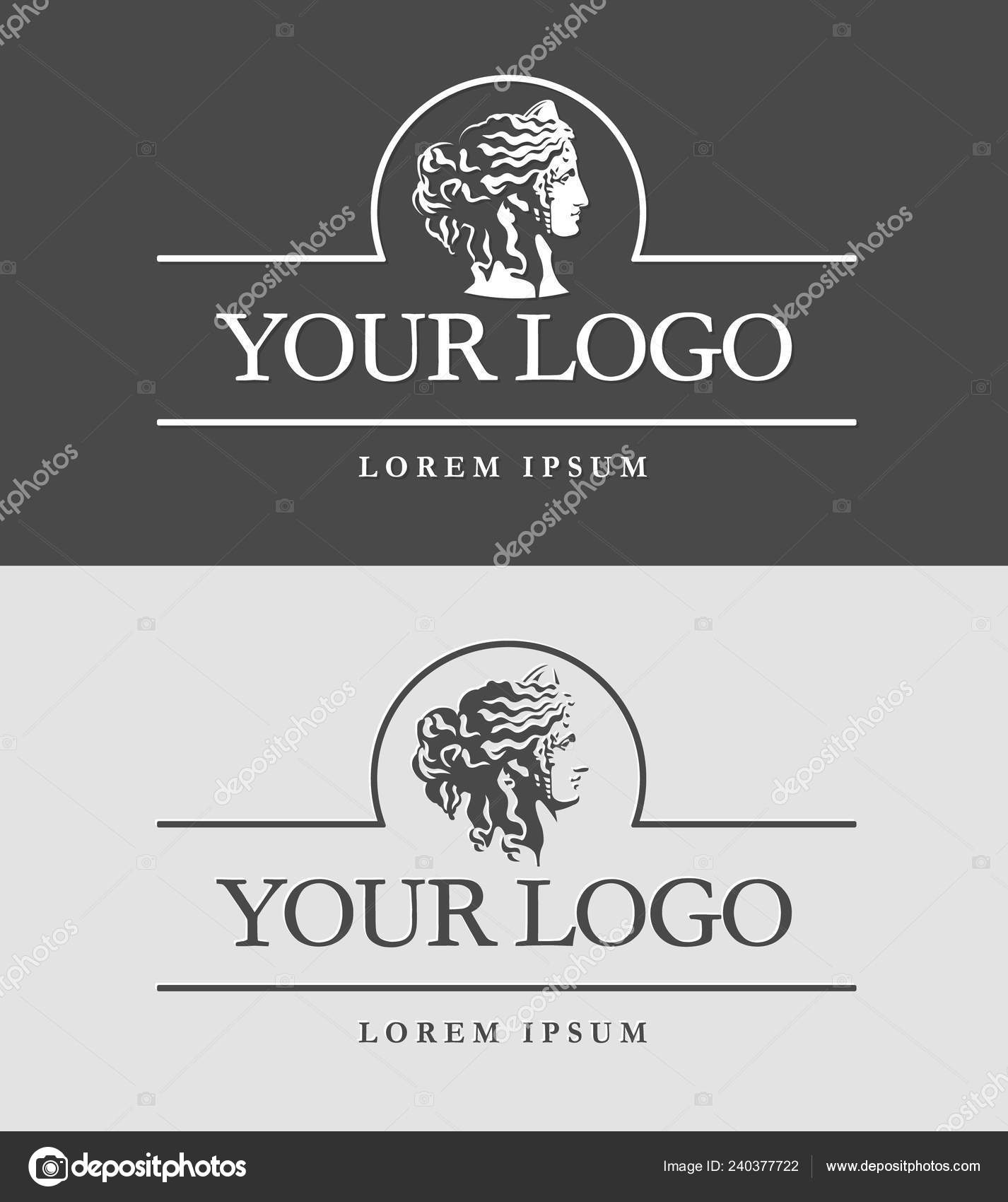 Ancient Greece Woman Head Greek Roman Goddess Face Logo Design Stock ...