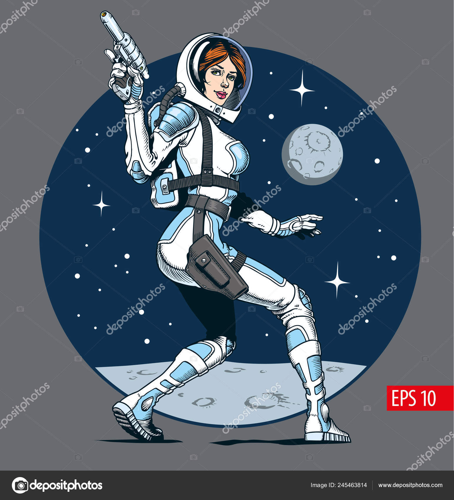 Sexy Astronaut Attractive Girl Blaster Gun Classic Comic Book Style Stock Vector Image By ©creo