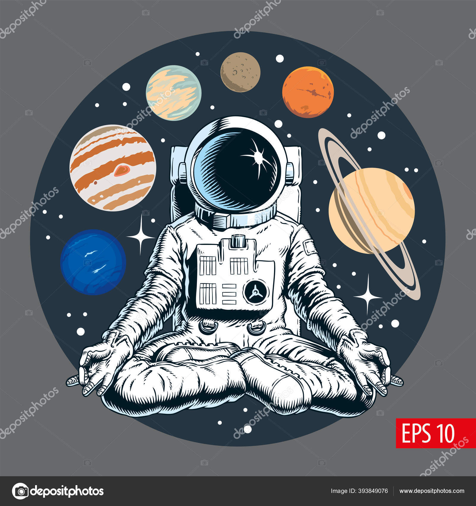 Astronaut Meditating Lotus Pose Solar Planets Stars Background Space ... Astronaut Meditating Lotus Pose Solar Planets Stars Background Space ...