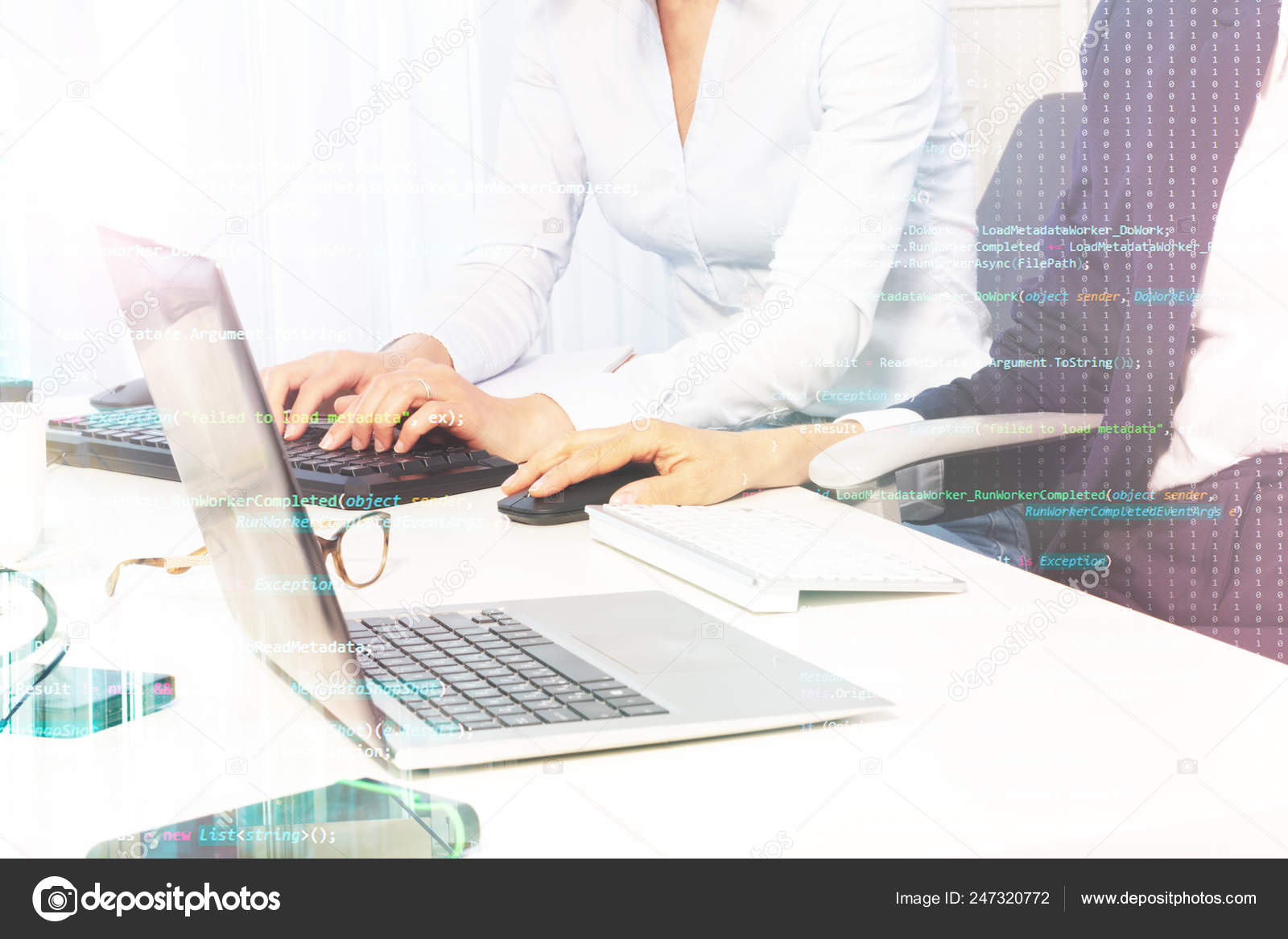 Close Picture Female Hands Using Computer Keyboard Mouse Desk Office ...