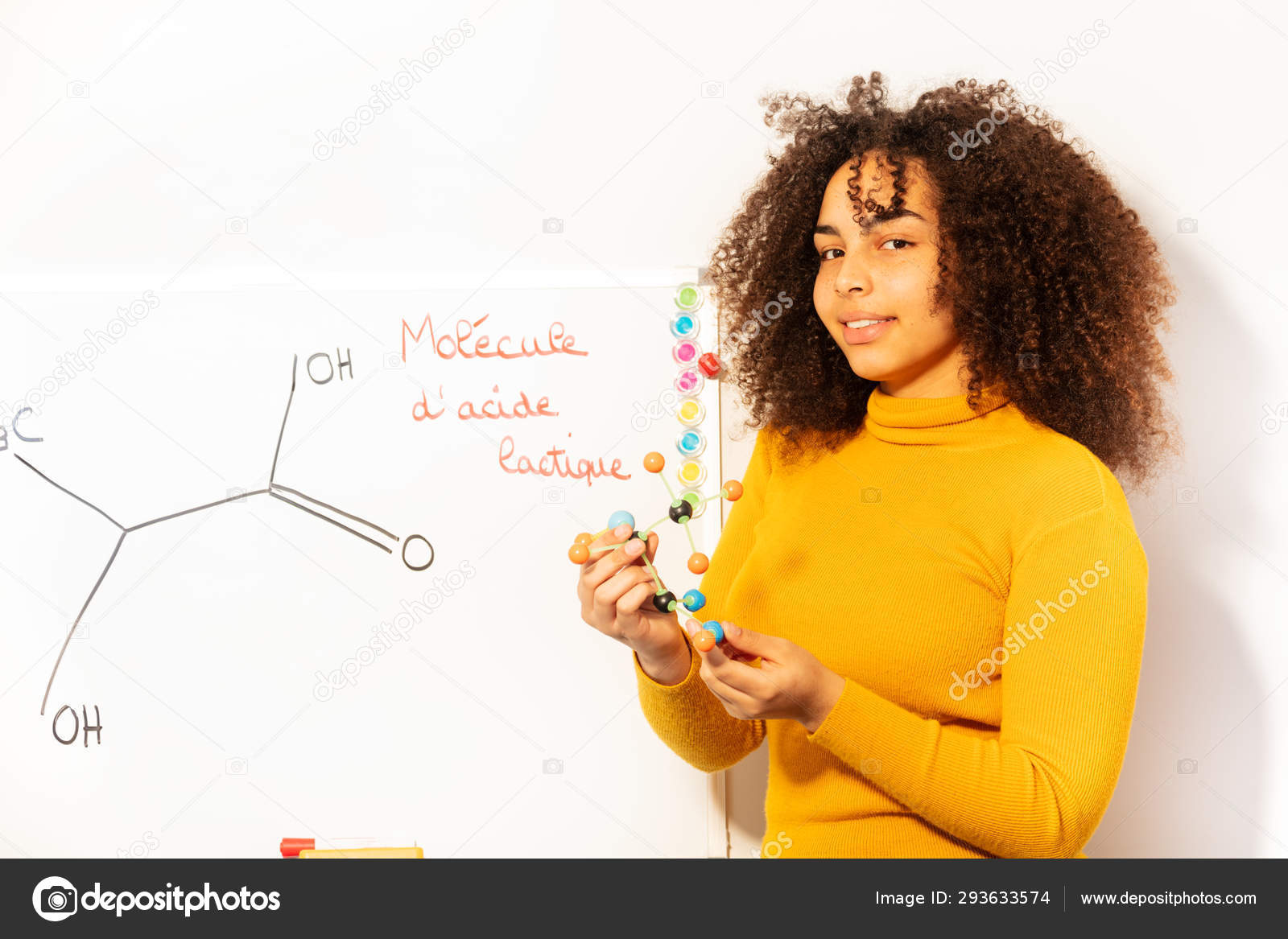 Young African Girl Student Hold Lactic Acid Standing Desk Molecule ...