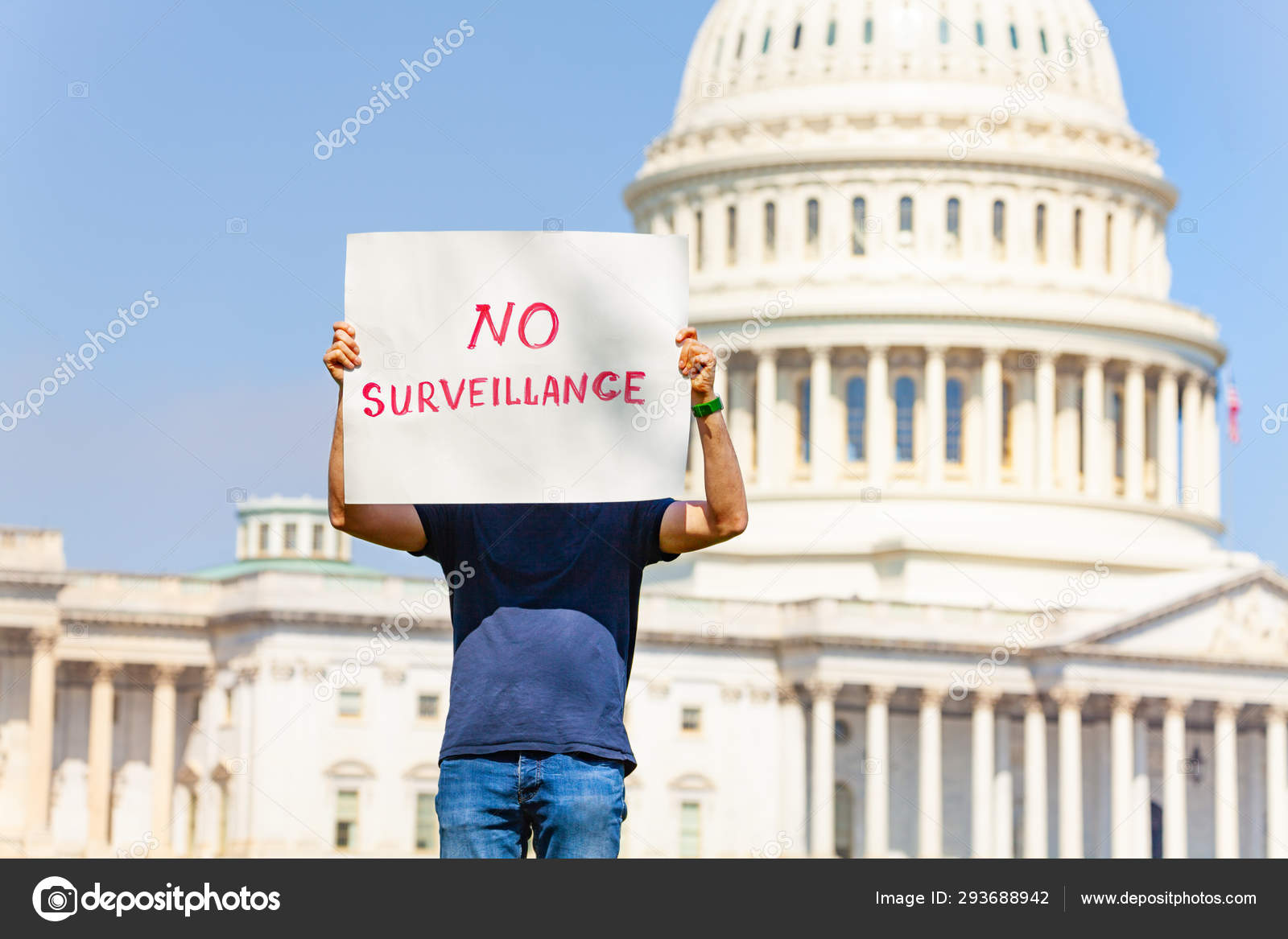 Man Protest Front Usa Capitol Washington Holding Sign Saying ...