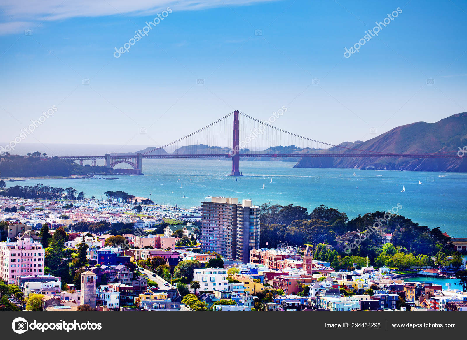 Aerial View San Francisco Bay Area Golden Gate Bridge Sunny — Stock ...