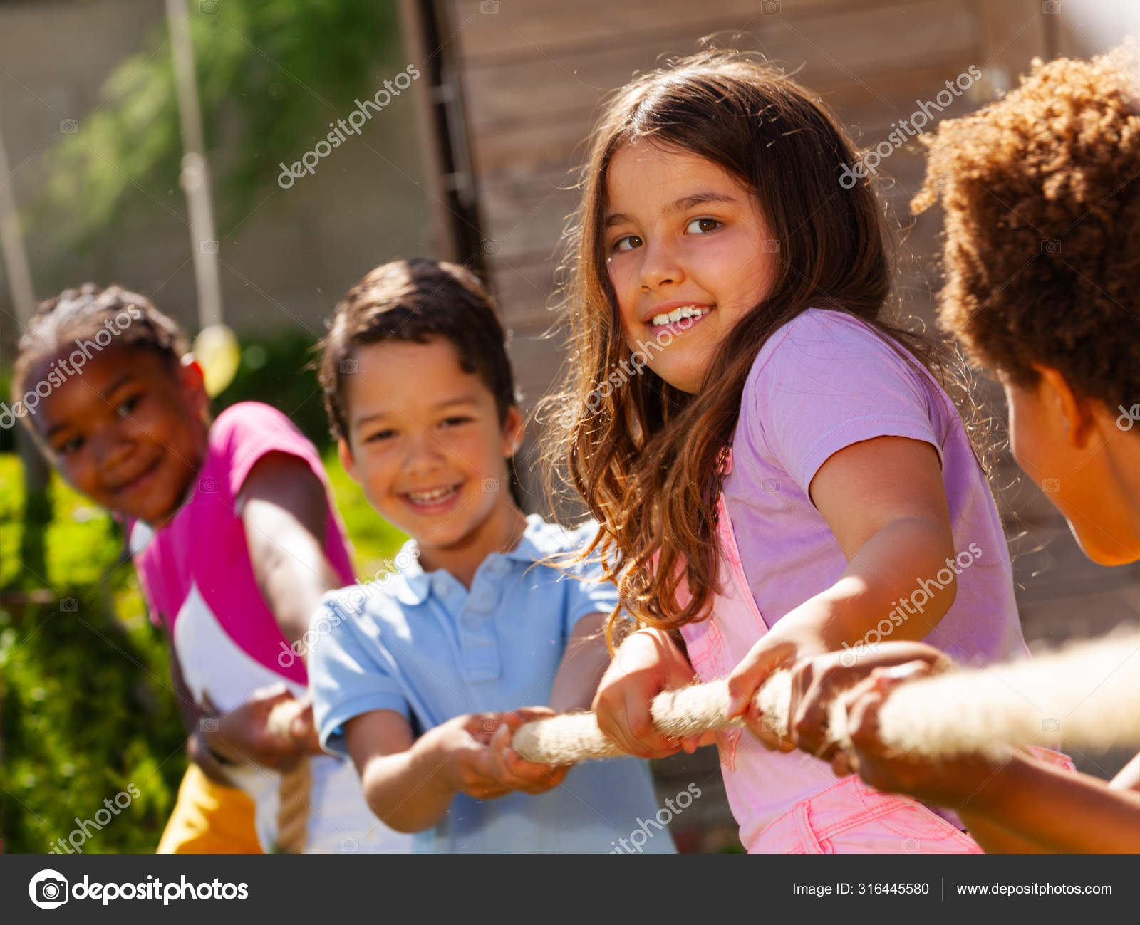 Rope Pulling Competition Game Kids Row Full Action Pull Smile Stock ...