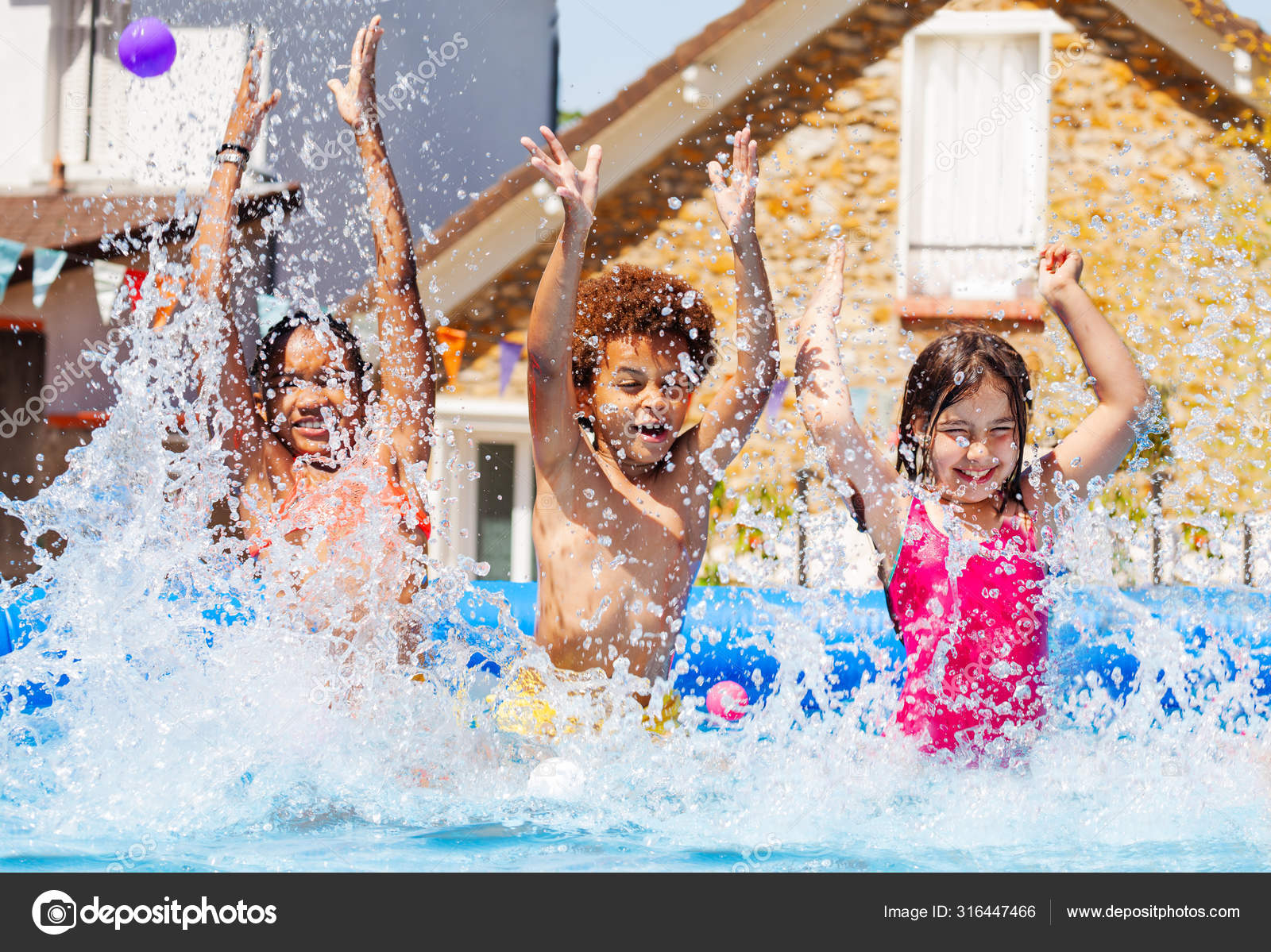 Happy Group Friends Little Diverse Kids Having Fun Inflatable Swimming — Stock Photo © serrnovik ...
