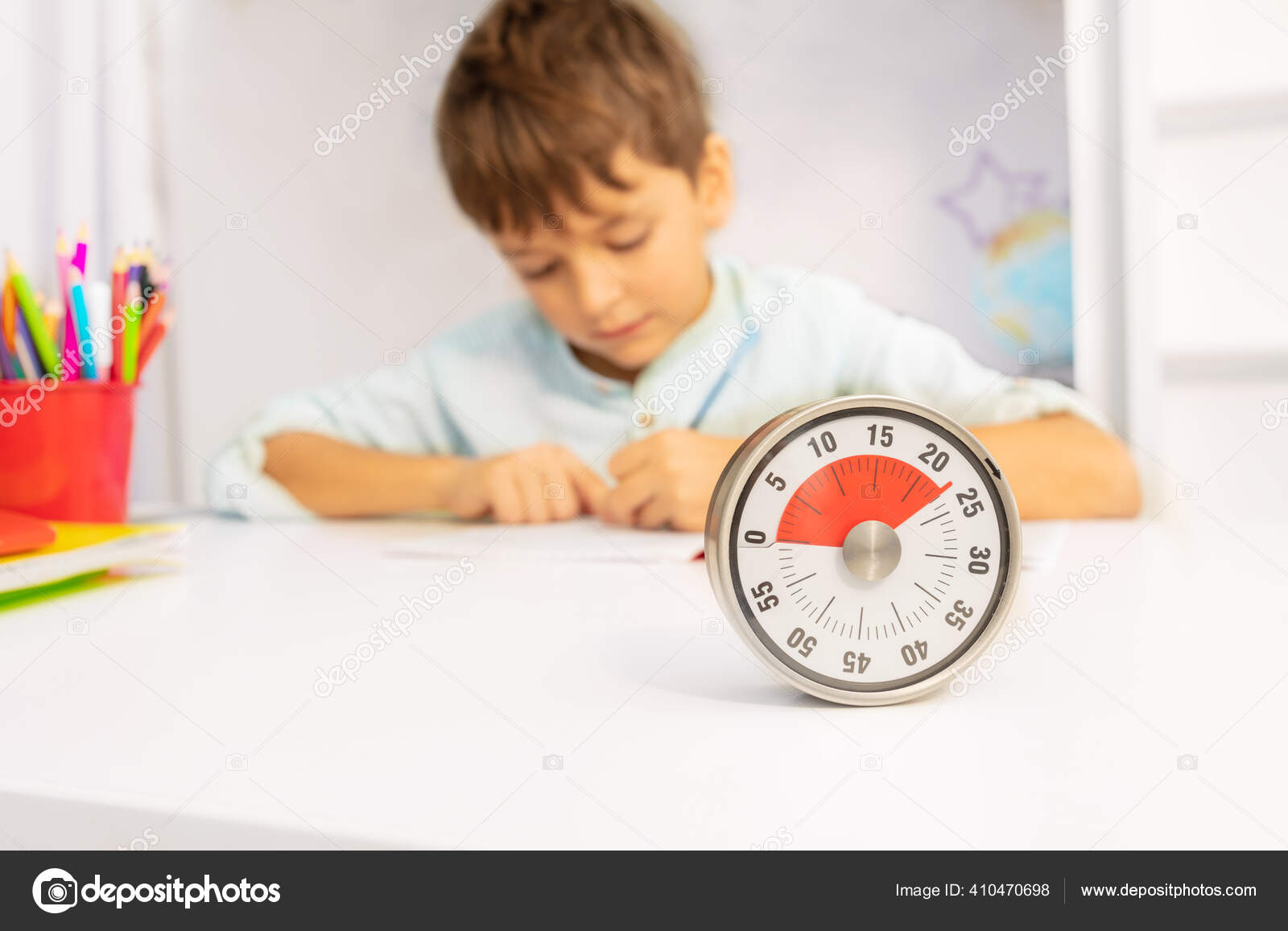 Timer Little Boy Development Therapy Lesson Draw Paper Background ...