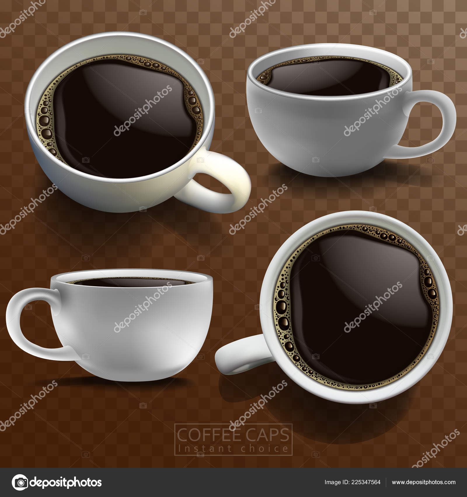 Four Cups Coffee Different Angles High Detailed Realistic Illustration ...