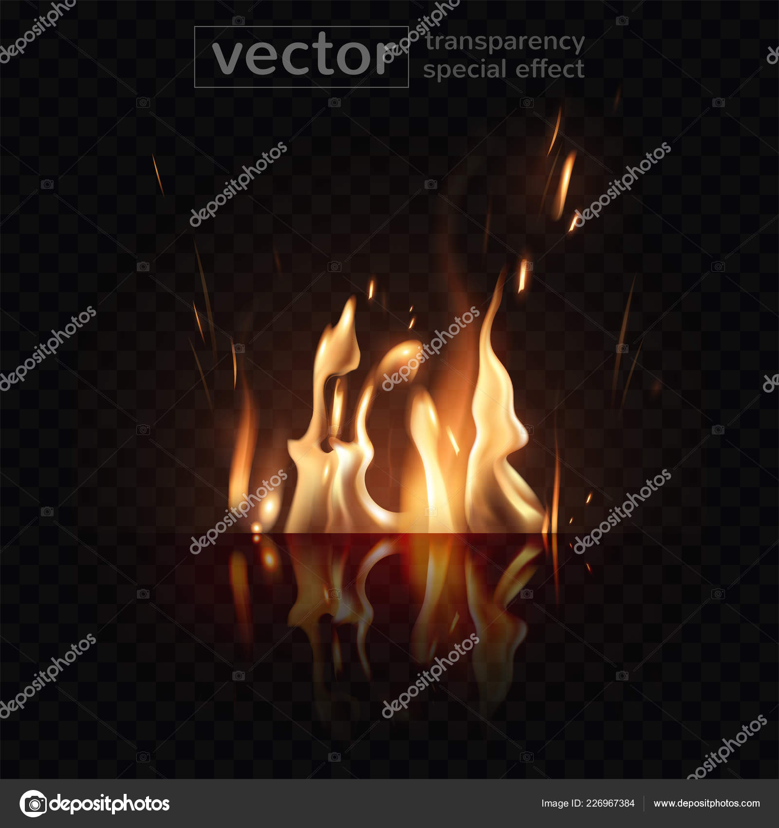 Burning Fire Its Glowing Reflection Surface Effect Transparent Smoke ...