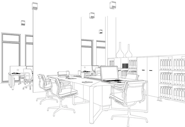 Interior Design big Office Room with desks custom Drawing Stock Photo ...