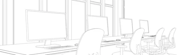 Interior Design big Office Room with desks custom Drawing Stock Photo ...