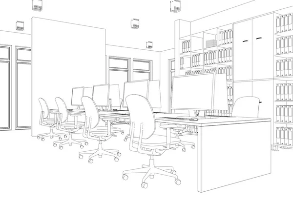 Interior Design big Office Room with desks custom Drawing Stock Photo ...