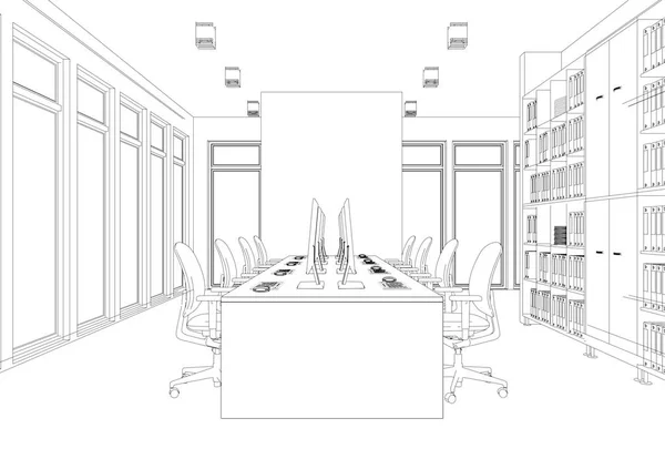 Interior Design big Office Room with desks custom Drawing Stock Photo ...