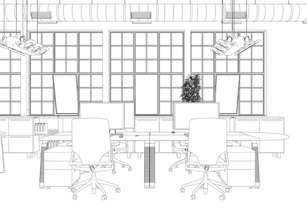 Interior Design big Office Room with desks custom Drawing Stock Photo ...
