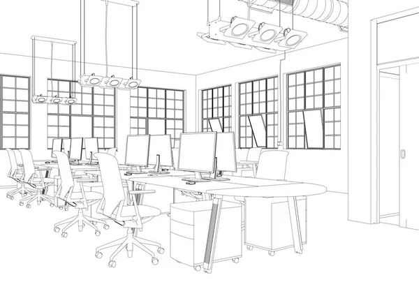 Interior Design big Office Room with desks custom Drawing Stock Photo ...