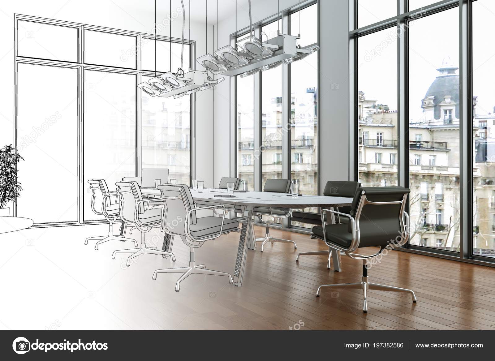 Interior Design Office Drawing Gradation Into Photograph Stock Photo by ...