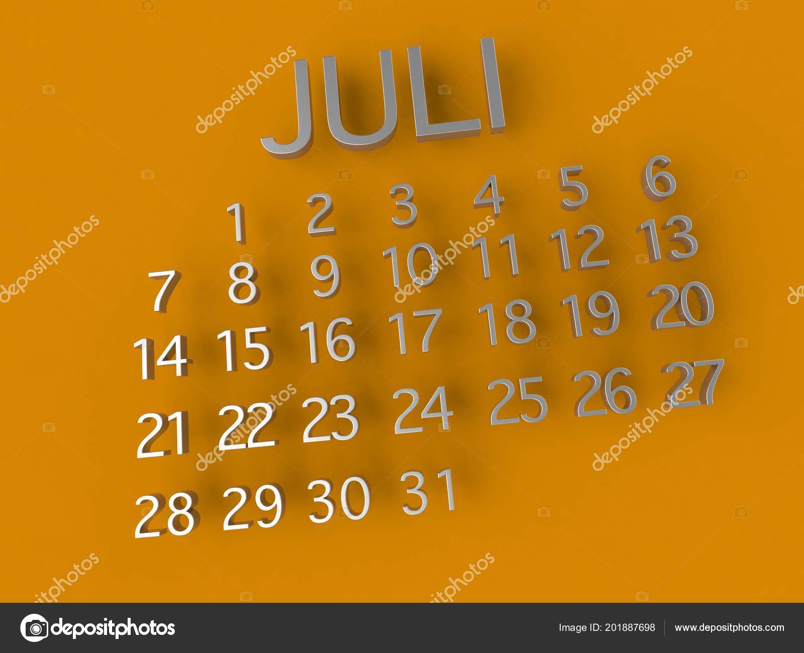 Juli Calender 3D metal on orange background — Stock Photo © virtua73 ...