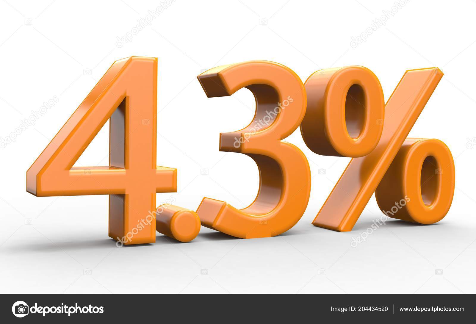 4,3 percent discount. orange 3d numbers on isolated white background ...