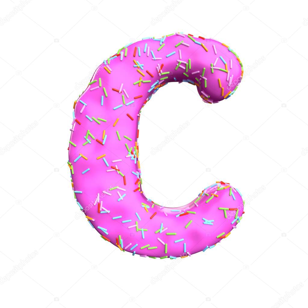 Azúcar rosa espolvorear letra C Aislado sobre fondo blanco 2022