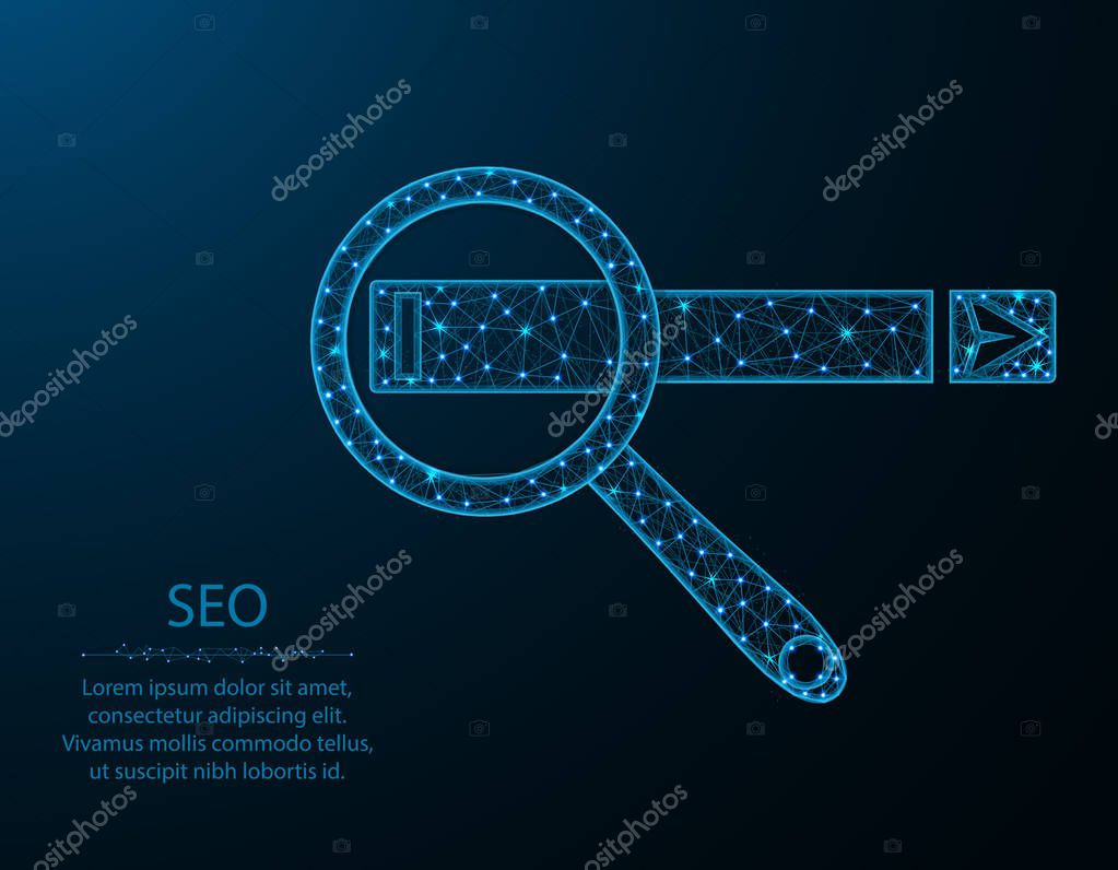 Diseño de poli bajo SEO, lupa en estilo poligonal, ingrese la ...