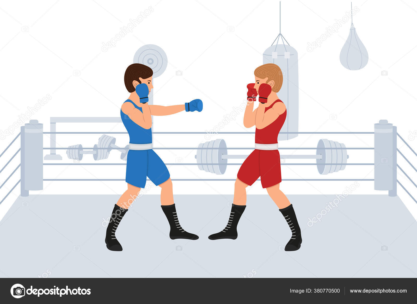 Dos Jóvenes Boxeadores Pelean Ring Los Personajes Dibujos Animados ...