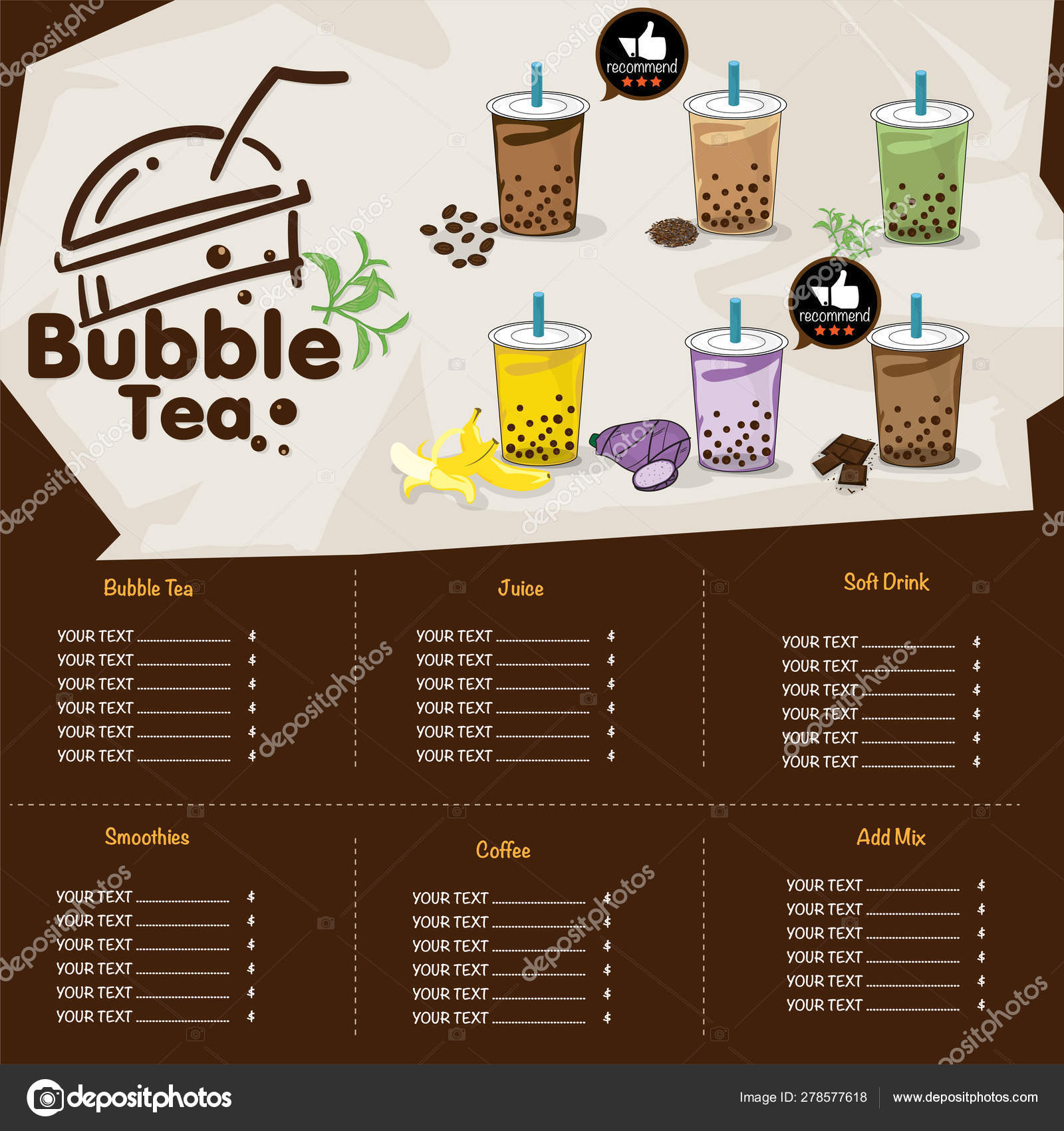 Bubble Tea Menu Graphic Template Stock Vector Image by ©foontntd #278577618