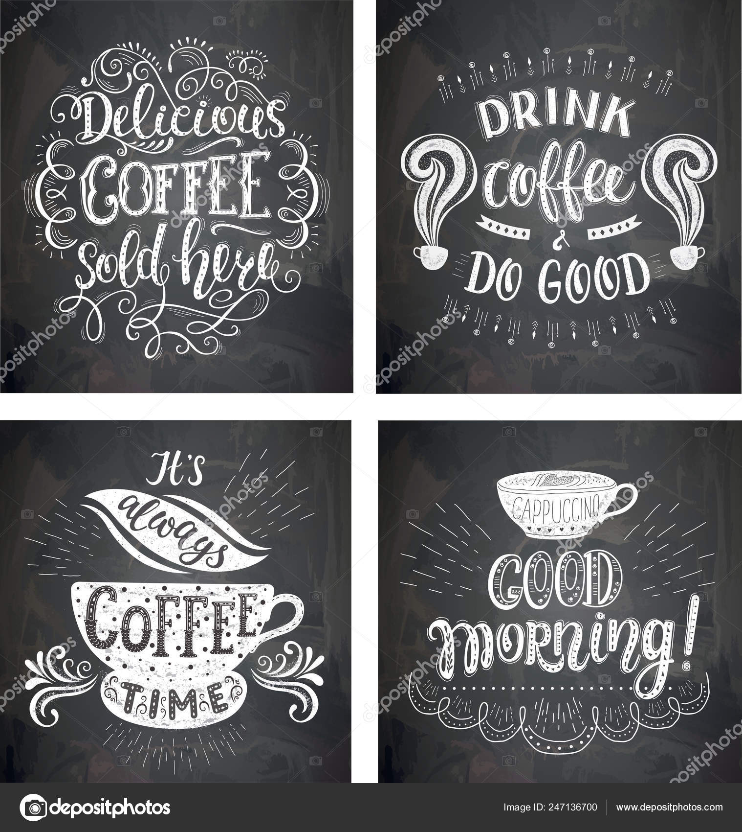 Set of Coffee quotes on the chalkboard. Vector hand-drawn lettering ...