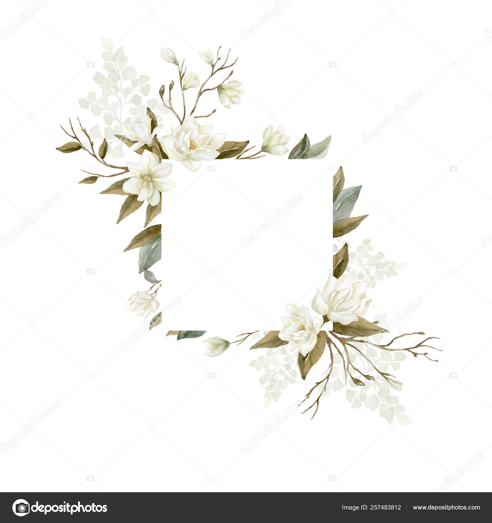 Watercolor Magnolia frame with plants and leaves. Stock Photo by ...