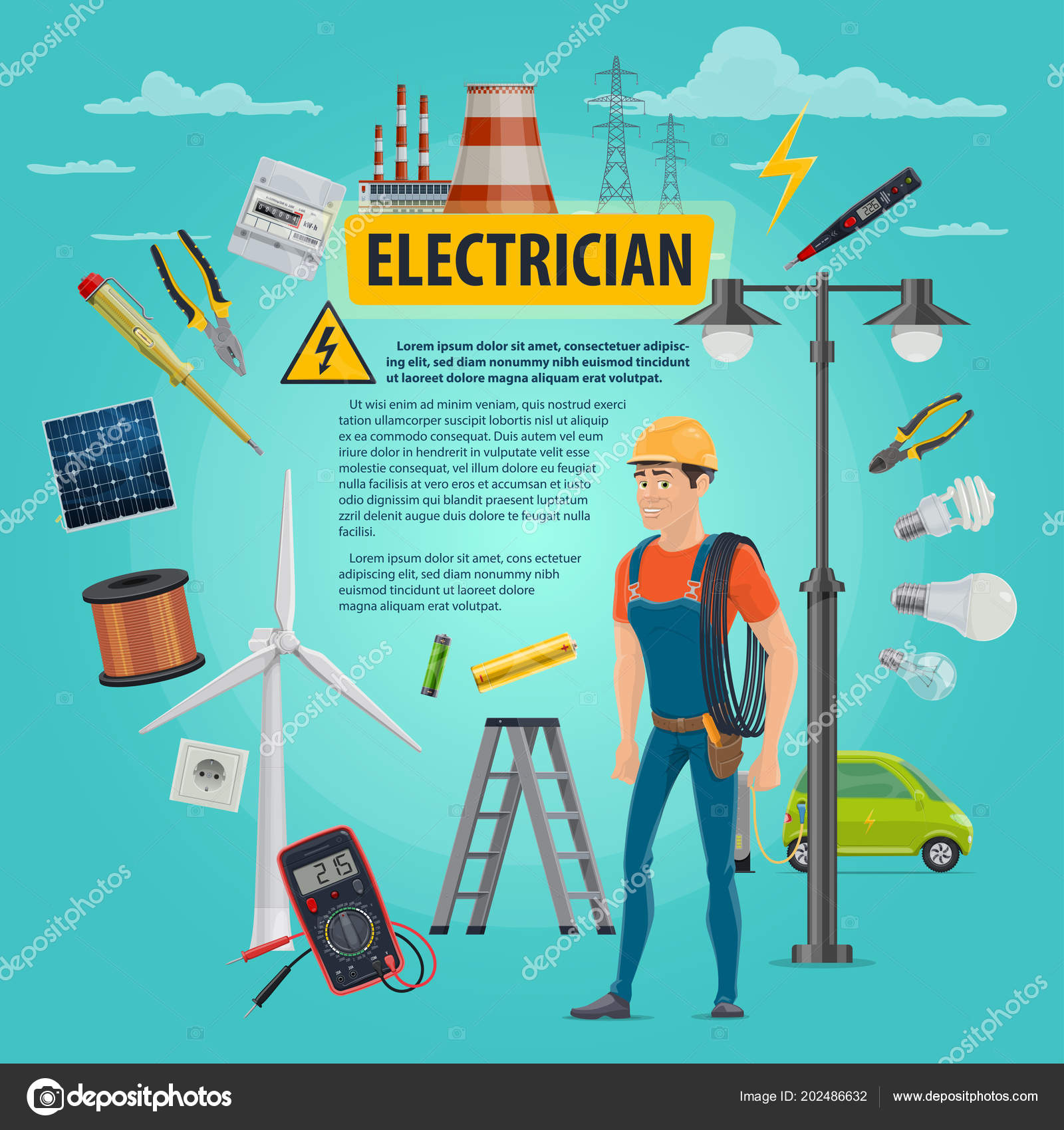 Vector electircian profession man poster — Stock Vector © Seamartini ...