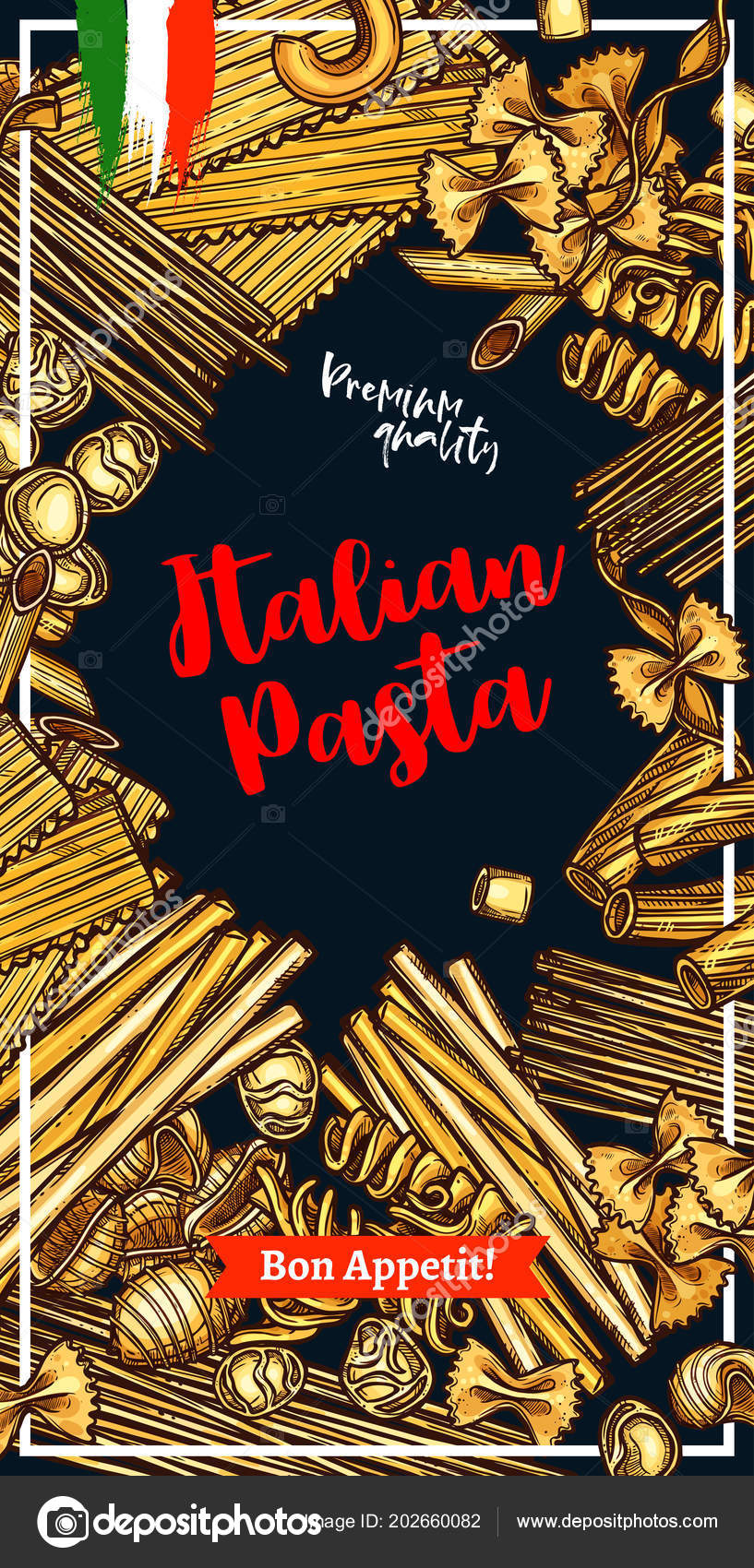 Pasta banner with italian macaroni sketch frame Stock Vector Image by ...