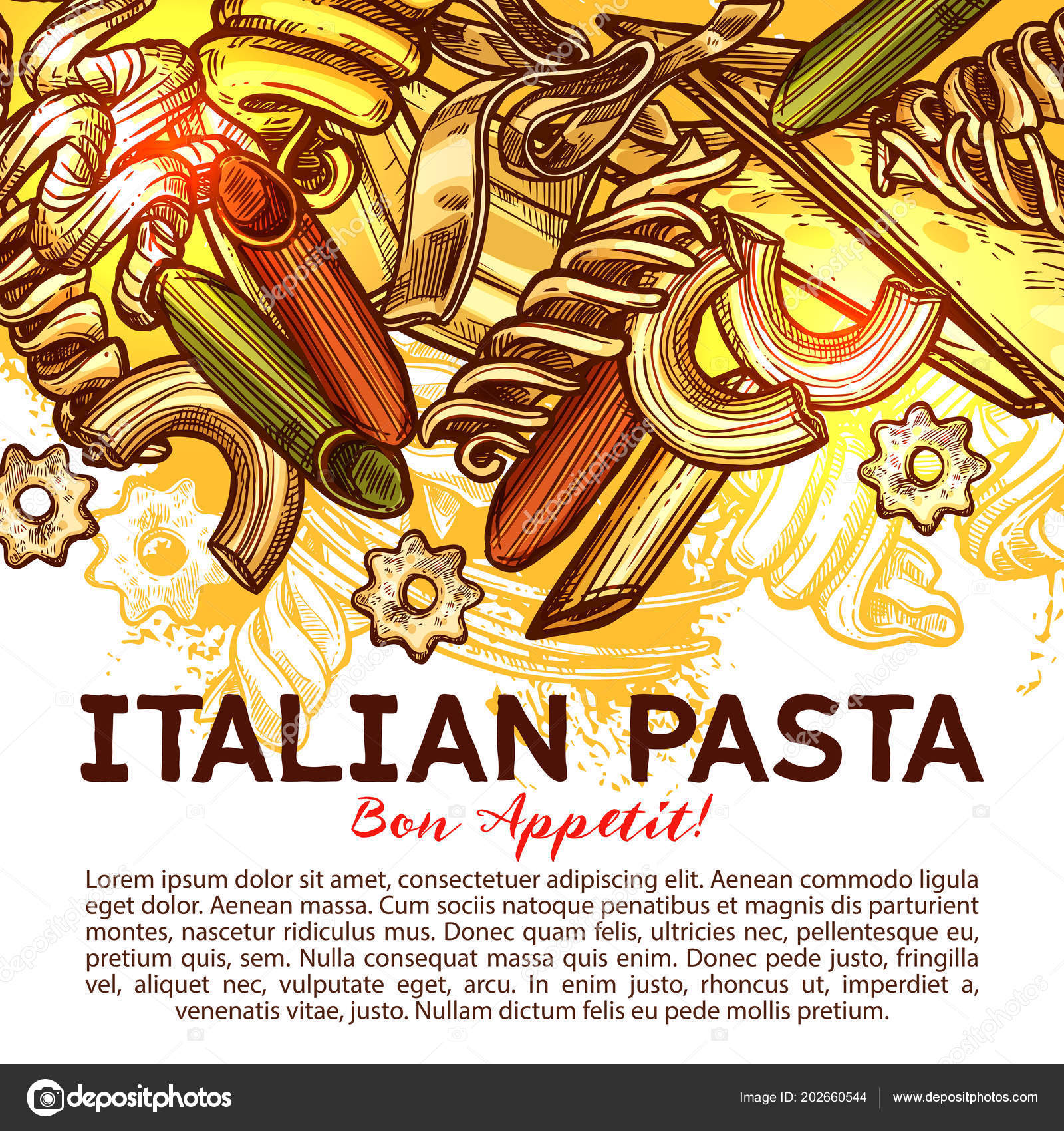 Italian pasta card with traditional food of Italy Stock Vector Image by ...
