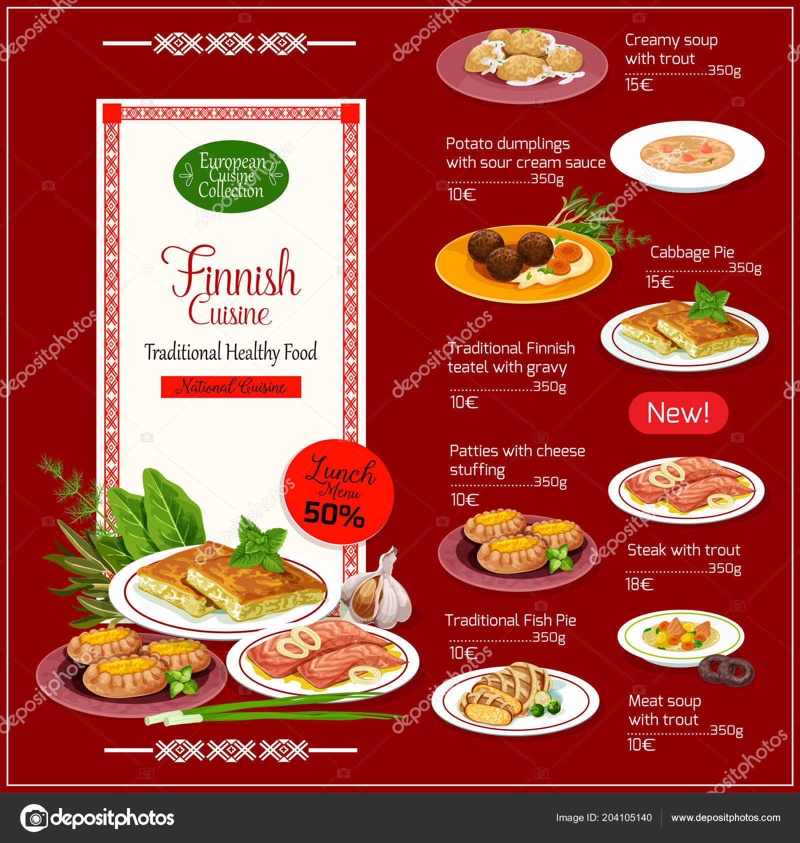 National Finnish cuisine menu with healthy food Stock Vector Image by ...