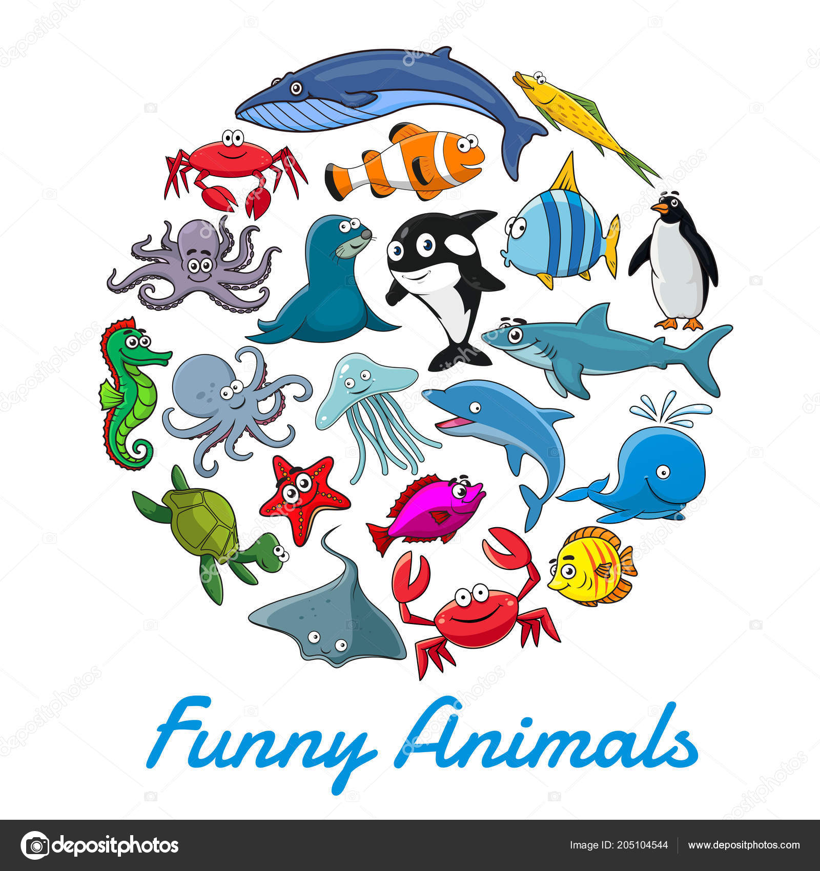 Vector poster of cartoon sea animals and fish Stock Vector Image by ...