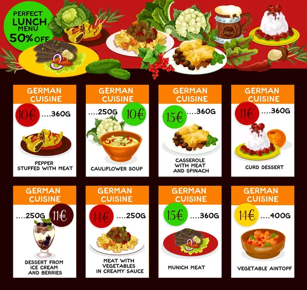 German Food Menu Cuisine Dishes Restaurant Meals Vector Lunch Dinner ...