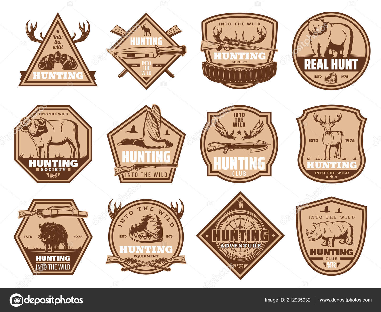 Wild animals vector icons and hunting equipment Stock Vector Image by ...