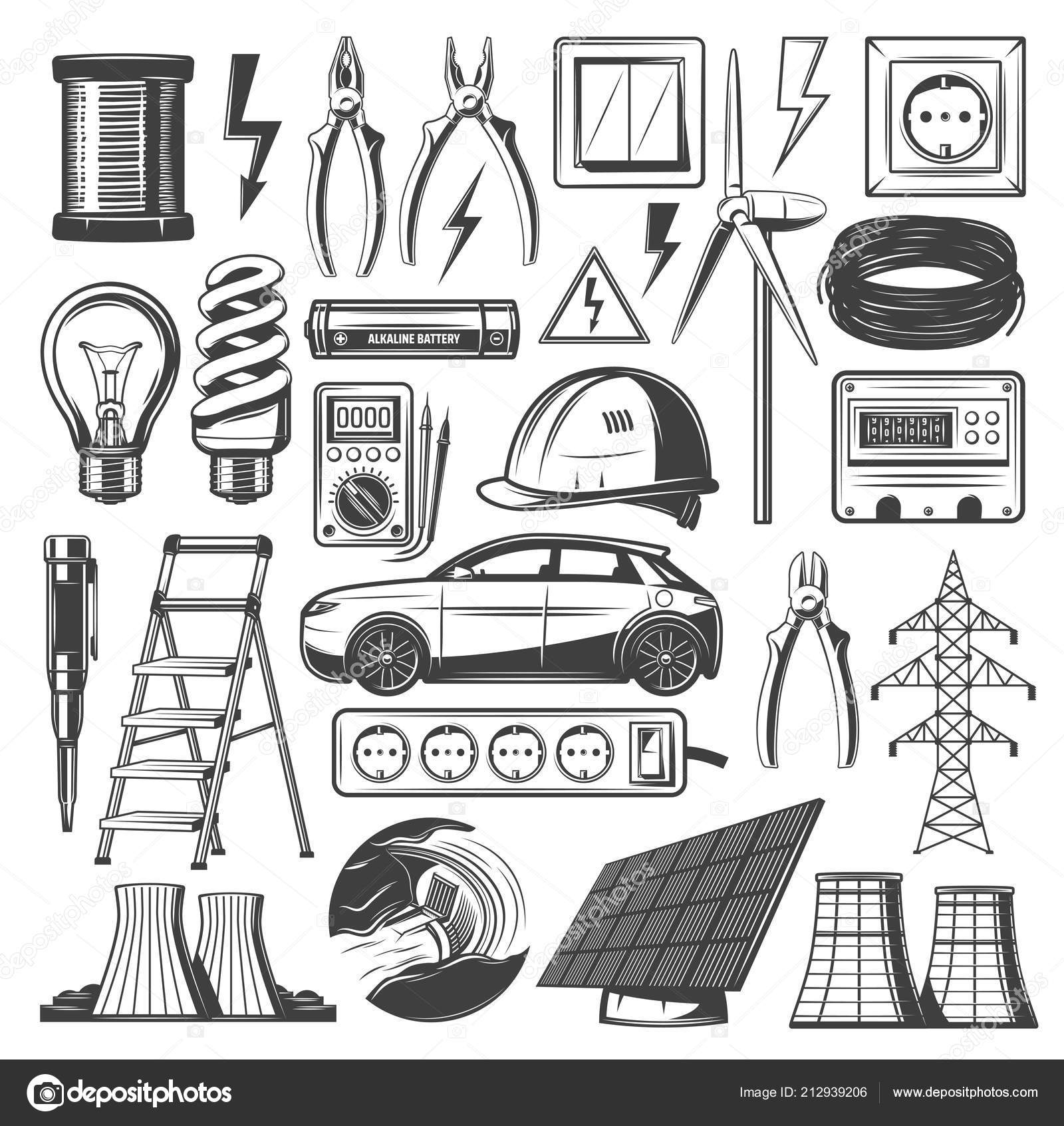 Electricity power and energy sources vector icons Stock Vector by ...