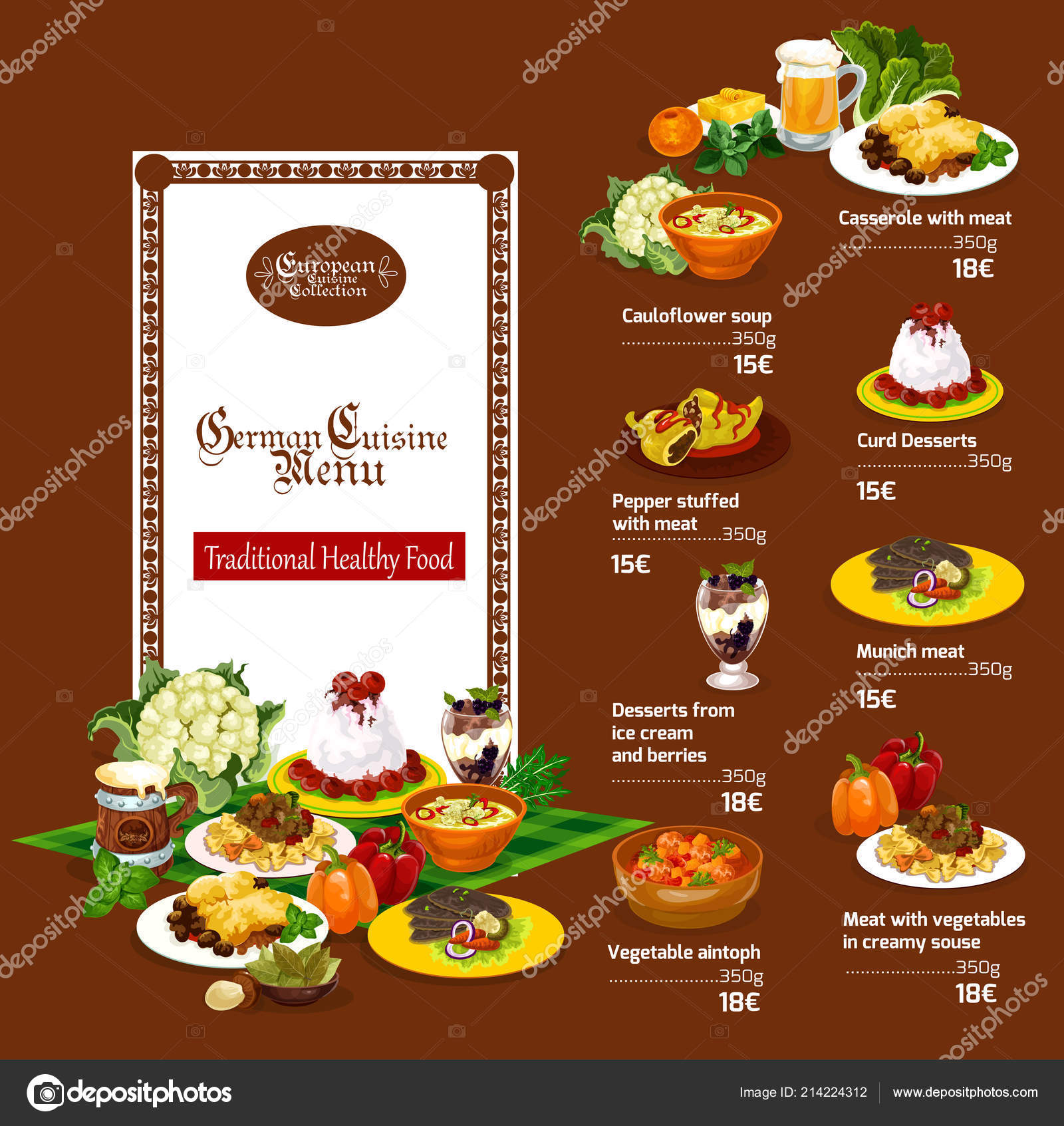 German cuisine menu with restaurant dishes Stock Vector Image by ...