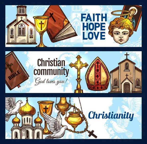 Christianity Religion Vector Icons Cross Bible Dove Christian Catholic ...