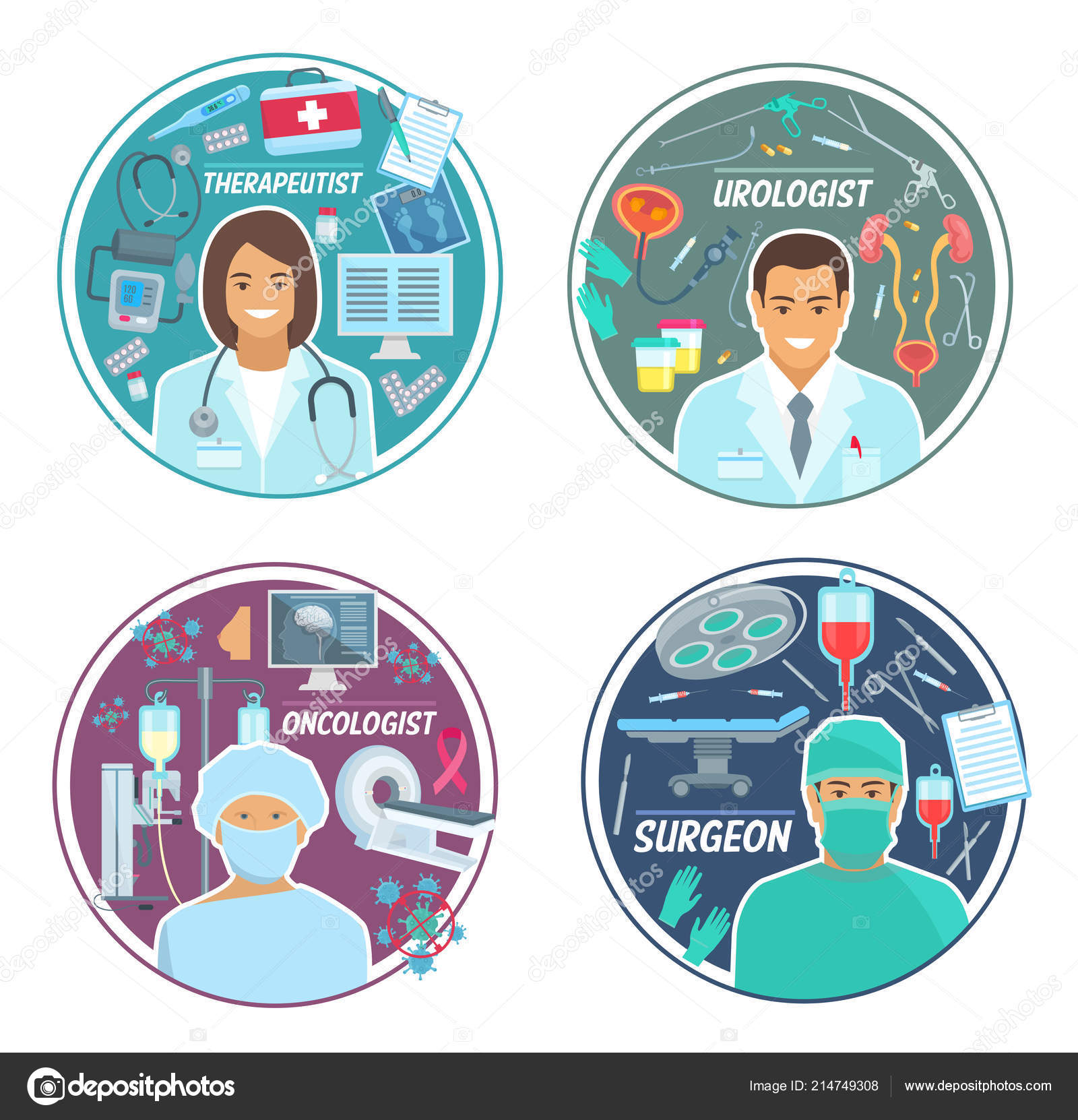 Urologist, oncologist, surgeon medical icons Stock Vector Image by ...