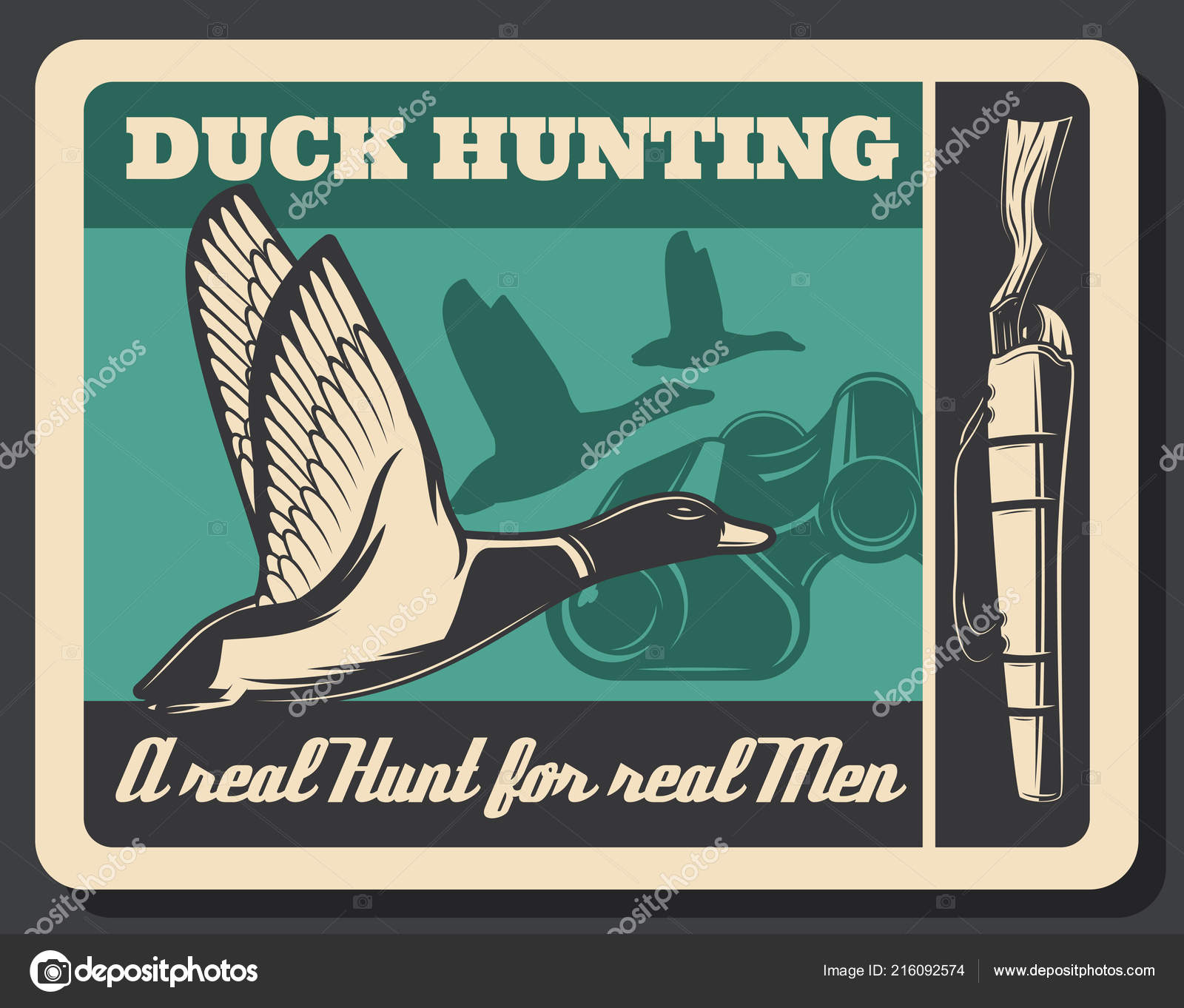 Hunting poster with duck and shotgun Stock Vector Image by ©Seamartini ...