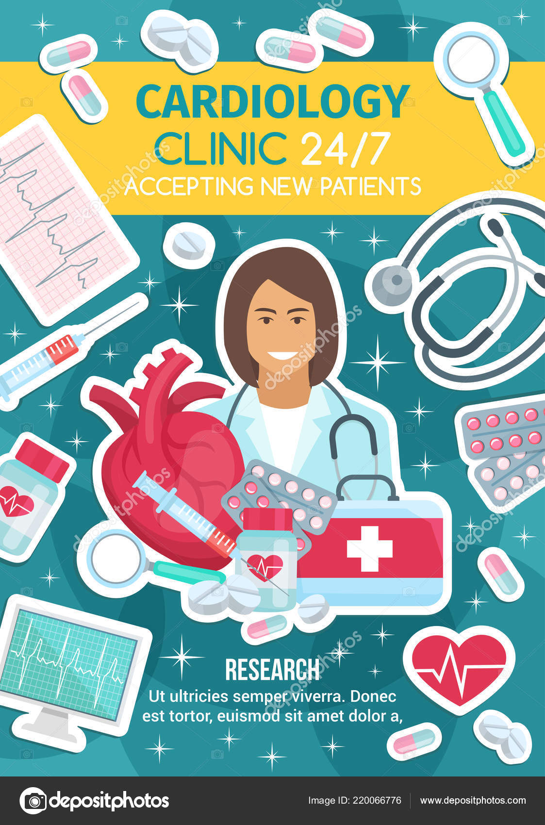 Cardiologist Doctor Cardiologykit And Heart — Stock Vector