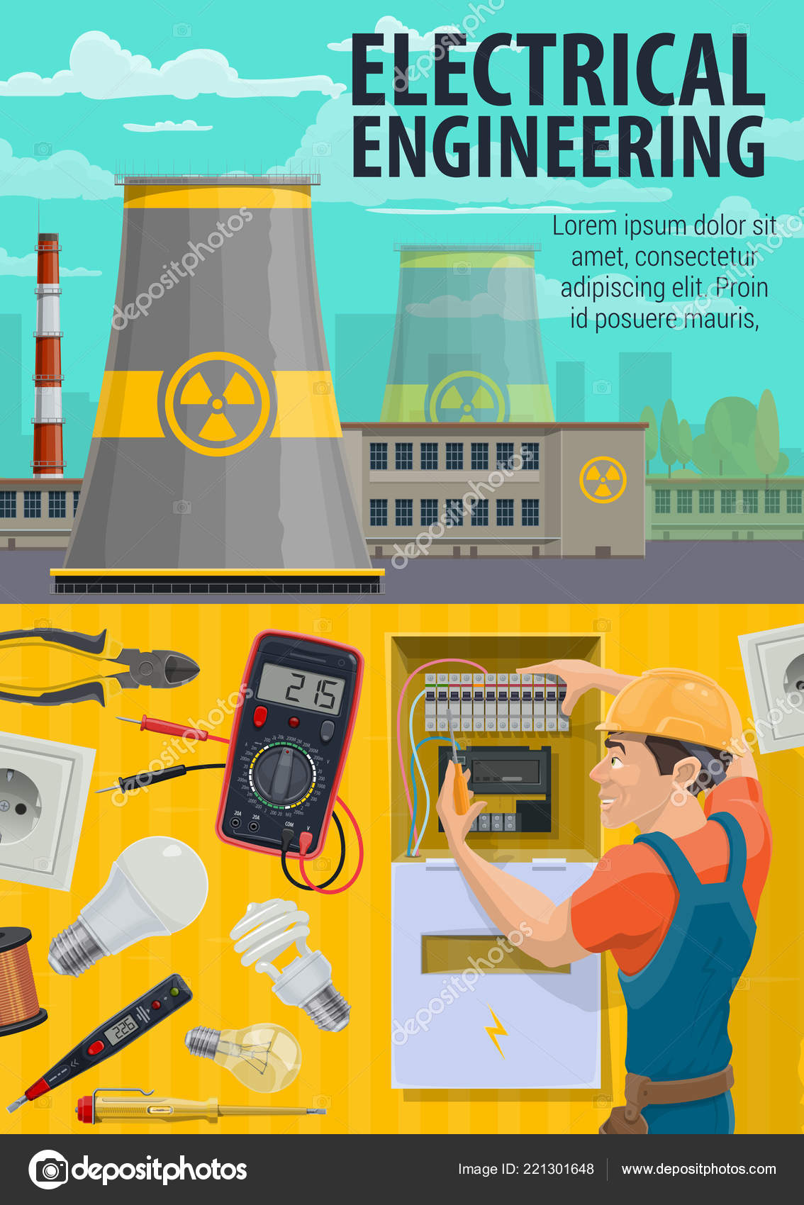 Electrical engineering and power plant, vector Stock Vector Image by ...