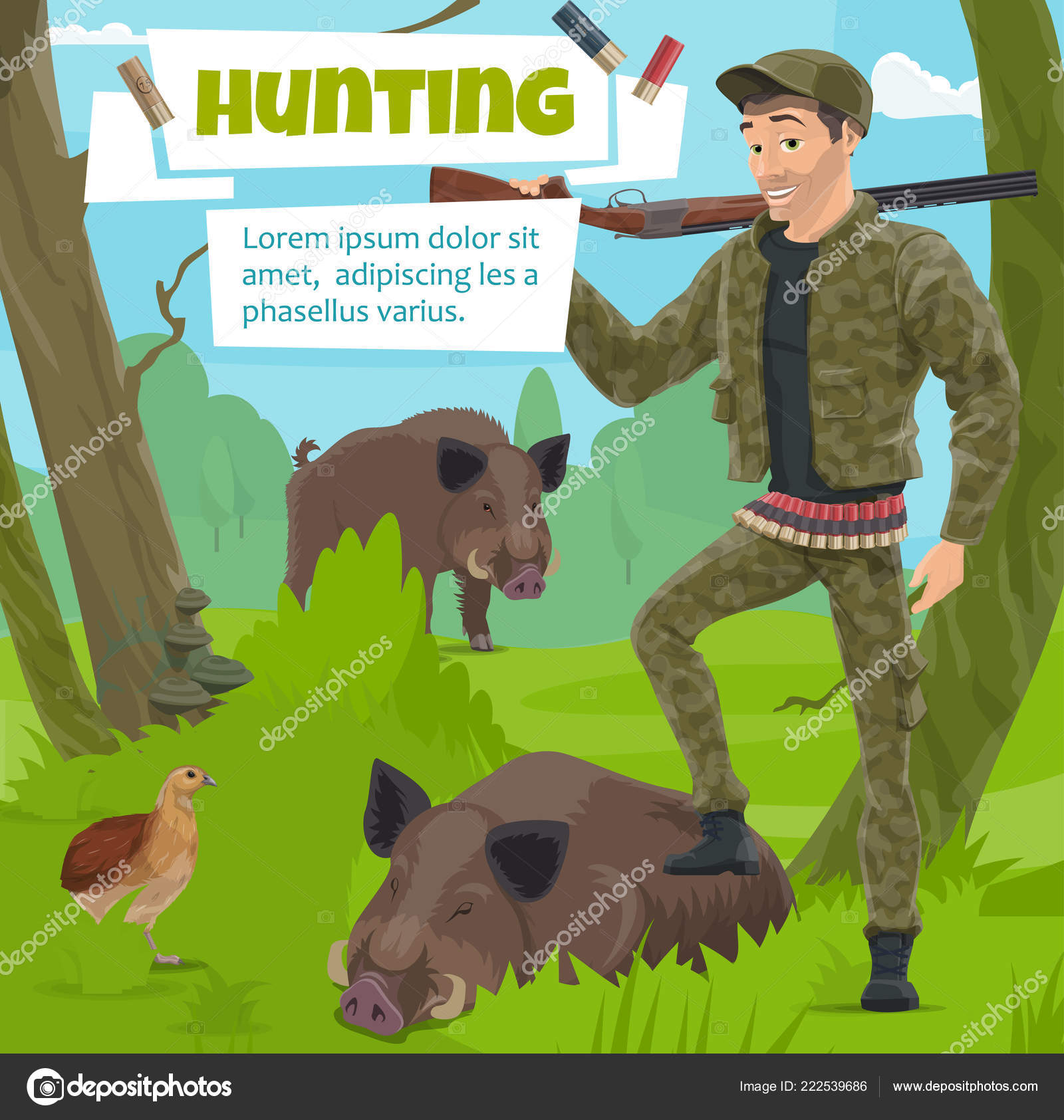 Pemburu dengan piala hewan liar di hutan Vektor Stok oleh ©Seamartini ...