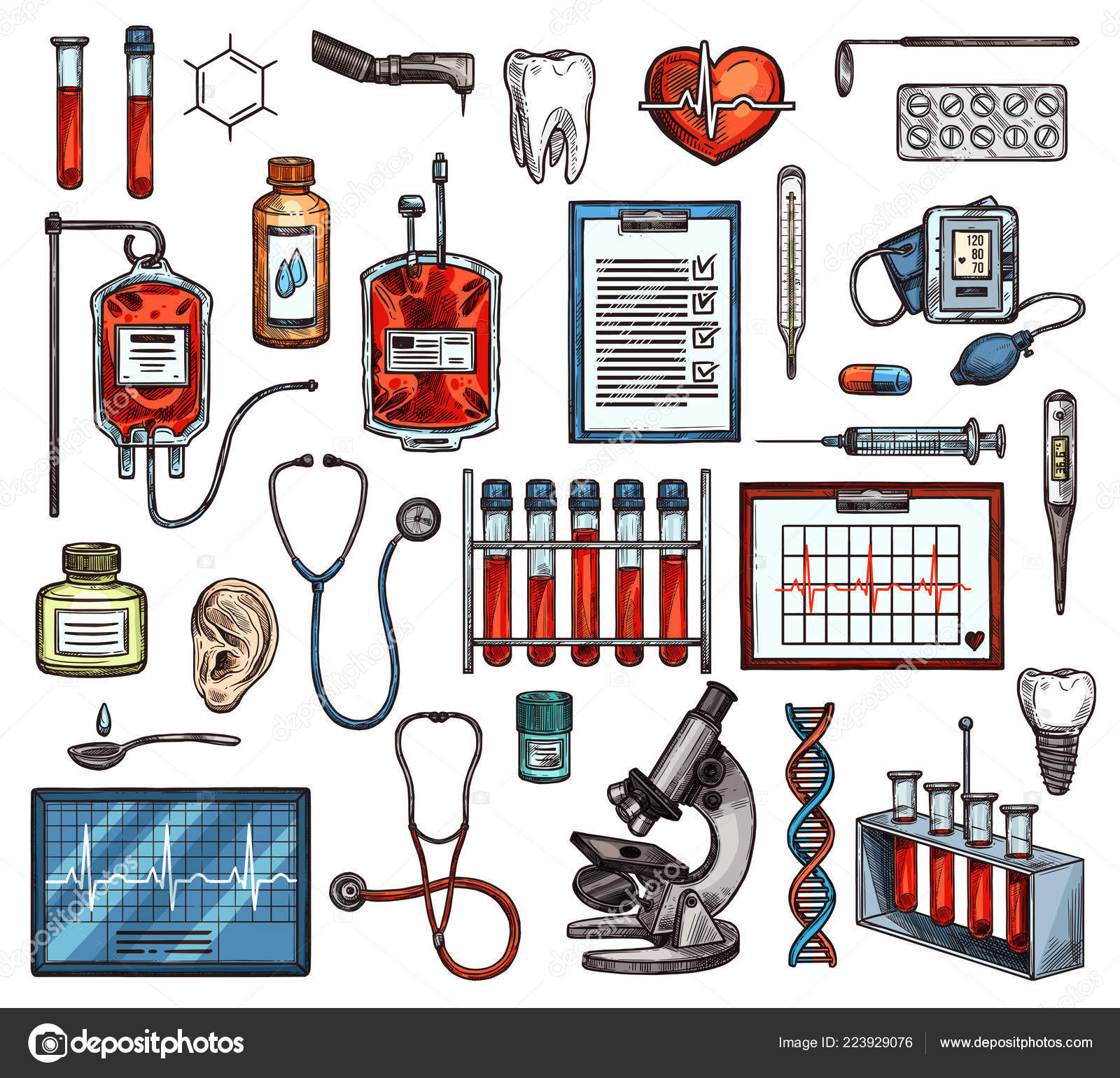 Medicine equipment and tools, vector sketch — Stock Vector © Seamartini ...