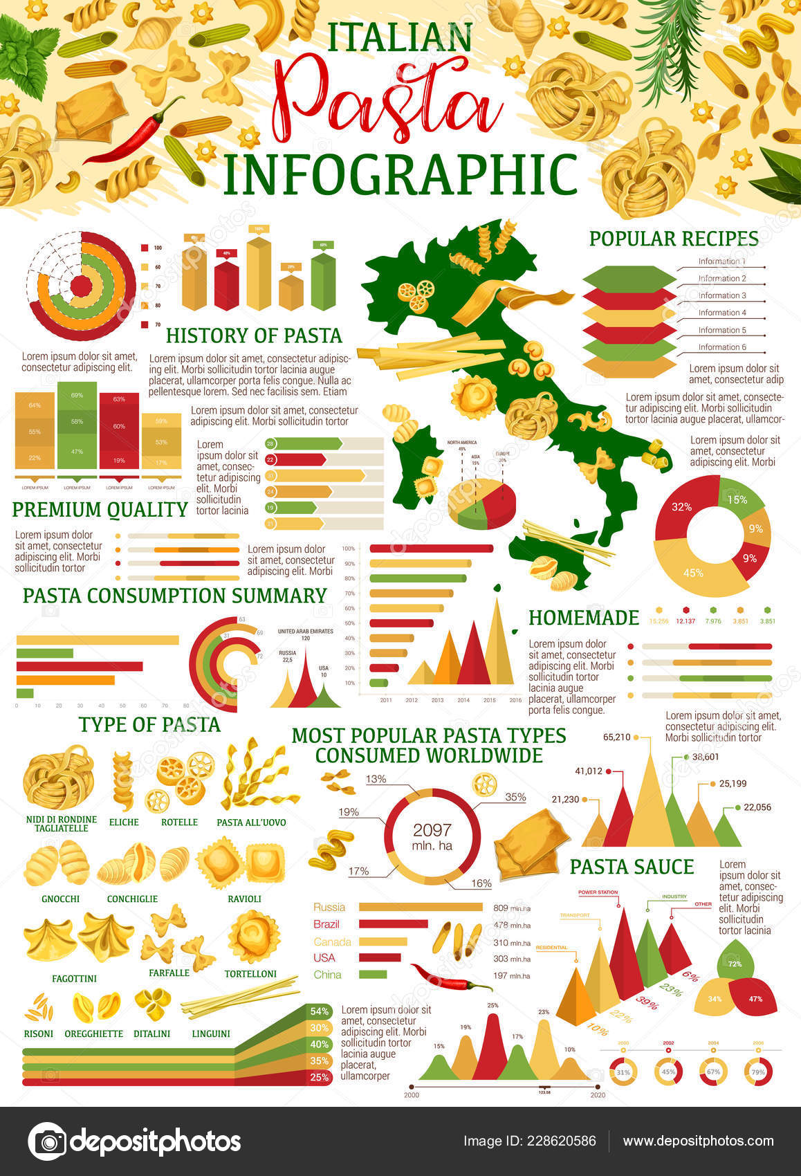 Infografía de pasta con gráficos y diagramas vector, gráfico vectorial ...