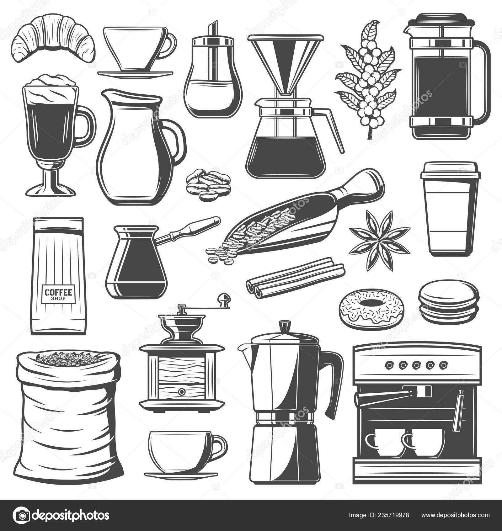 Coffee cup and espresso machine. Cafe equipments Stock Vector Image by ...