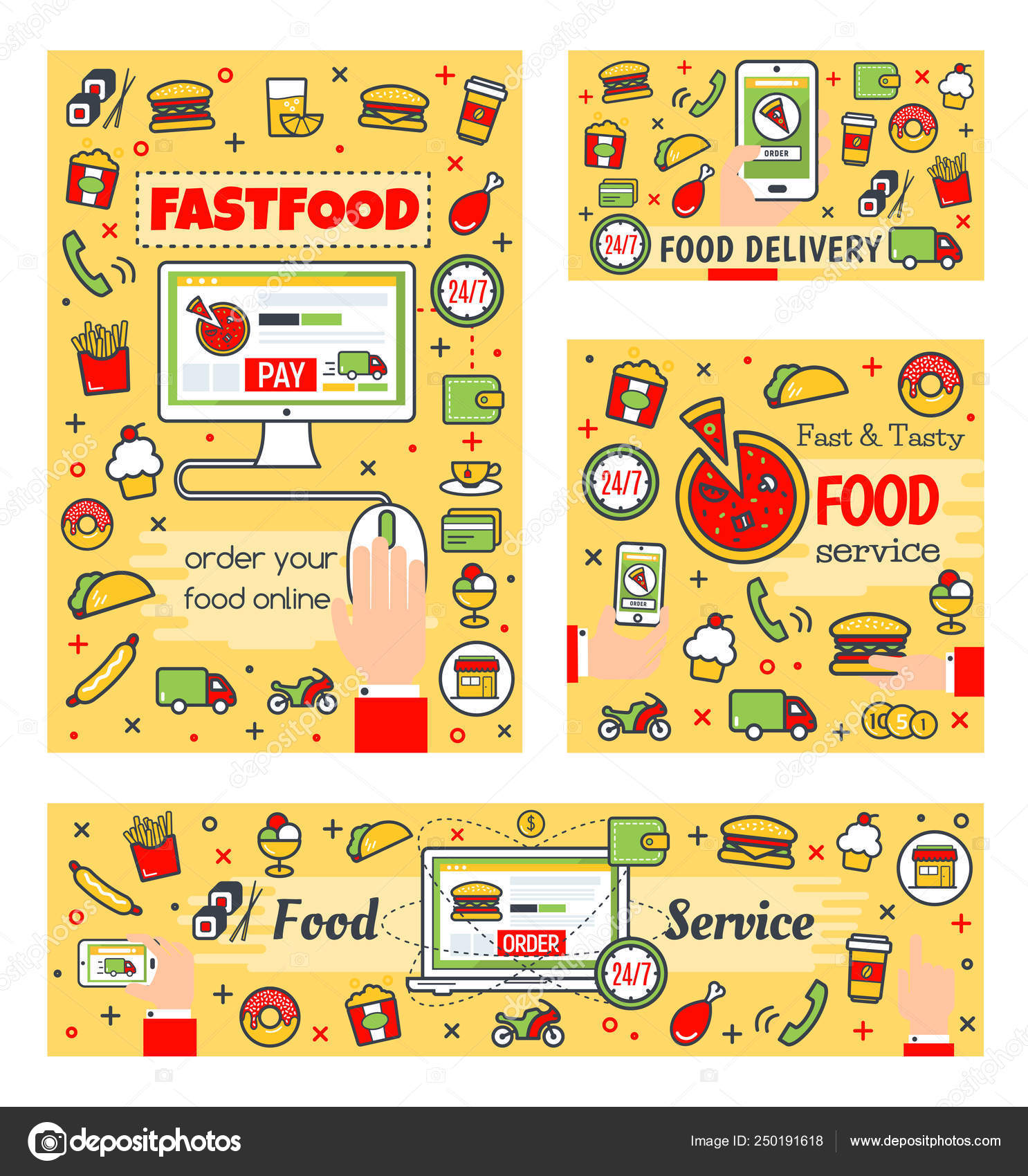Pago de pedidos de comida rápida en línea, servicio de entrega Vector de stock #250191618 de ...