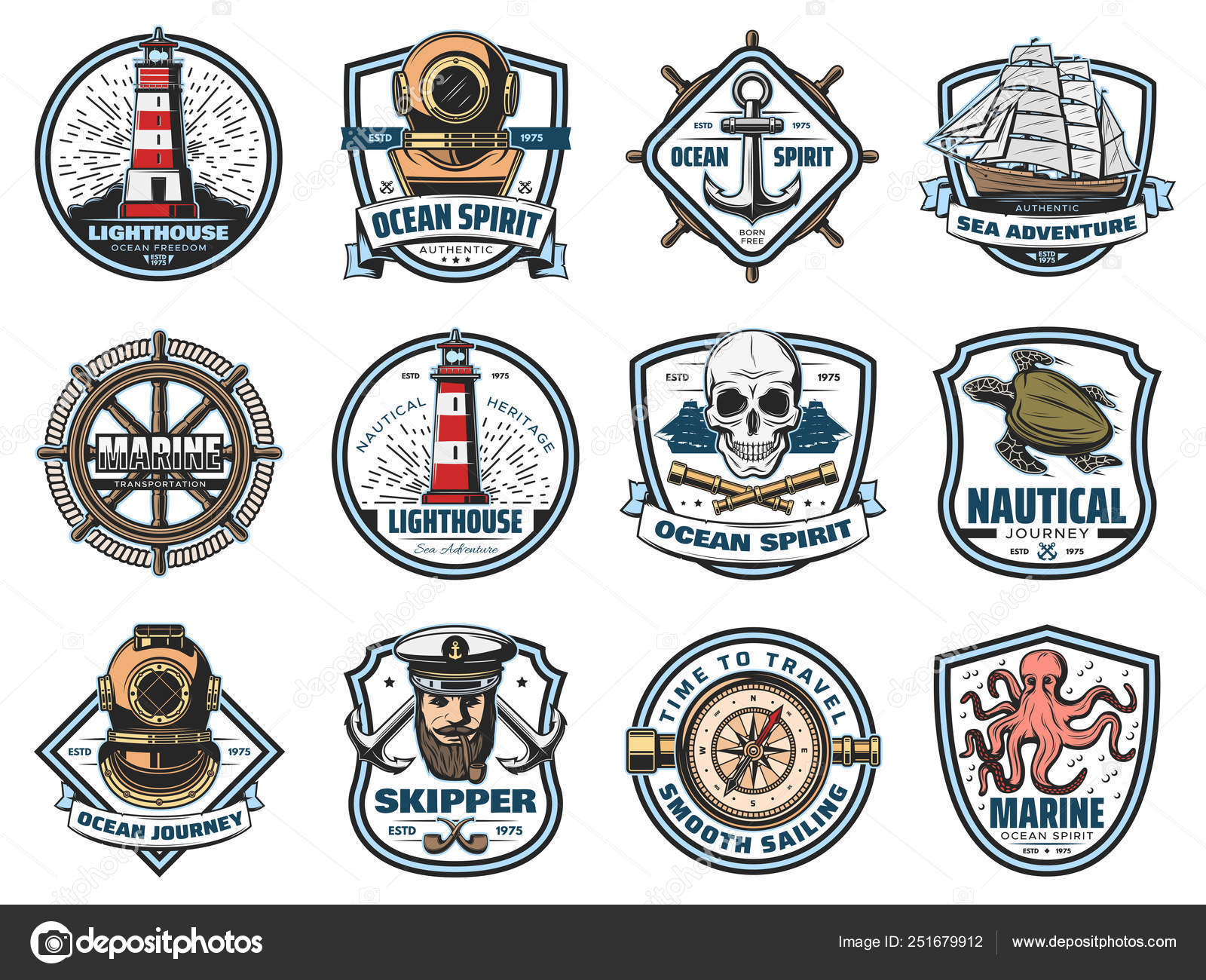 Nautical heraldry, vector marine isolated icons Stock Vector Image by ...