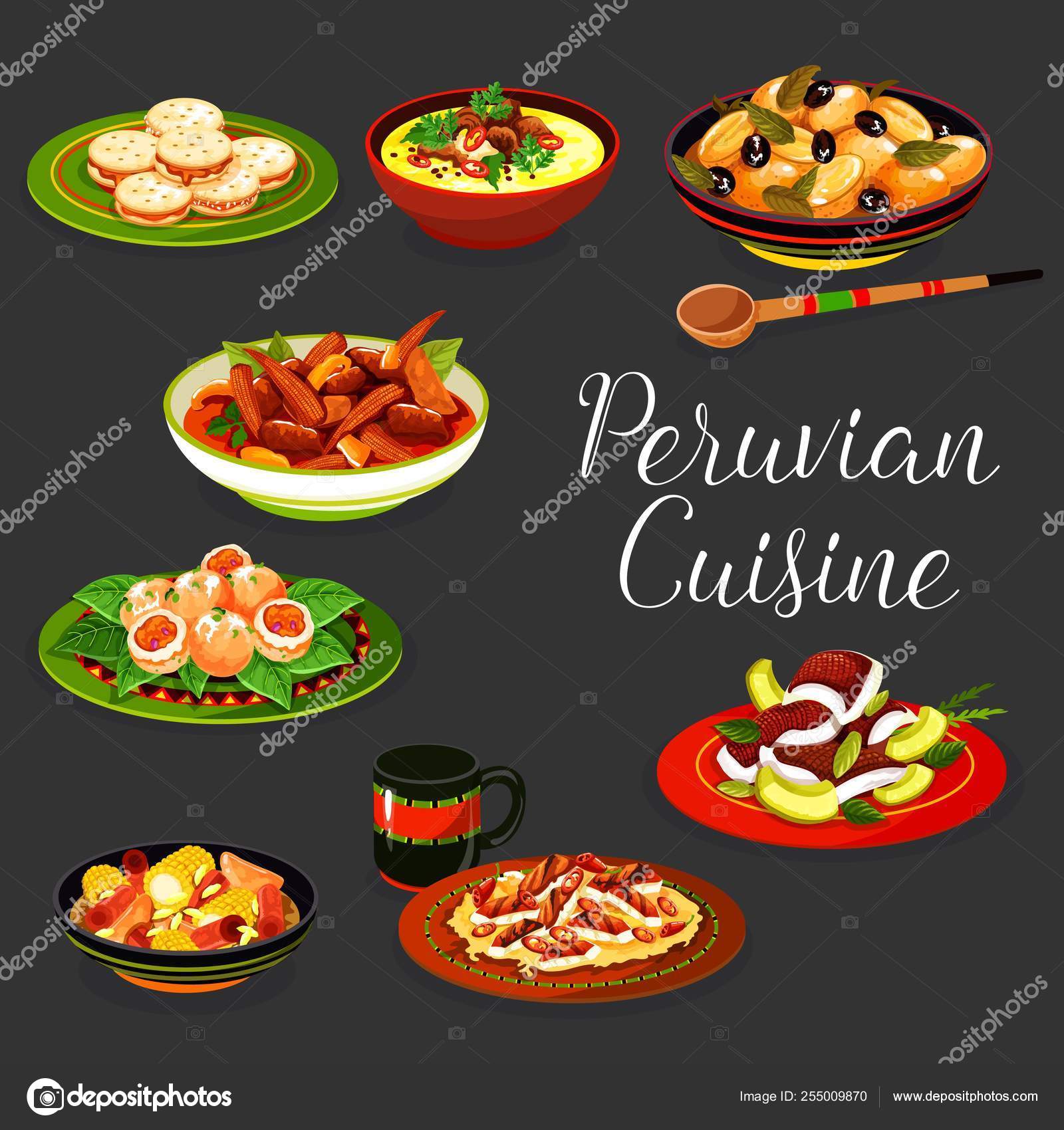 Peruvian cuisine dishes with meat and seafood Stock Vector Image by ...